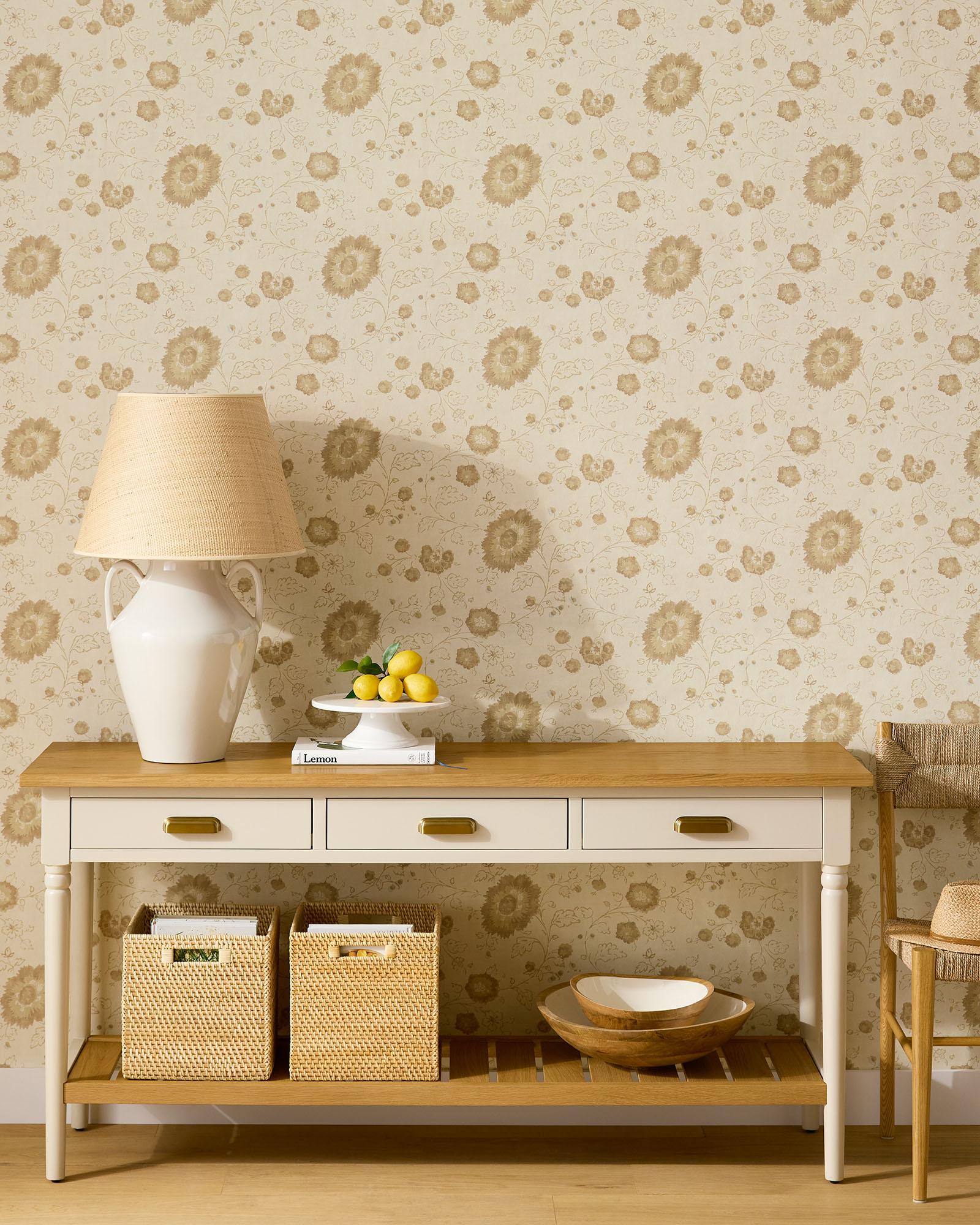 Console-Neutral-Farmhouse-Sideboard-Windermere-Floral-Wallpaper-brand ...