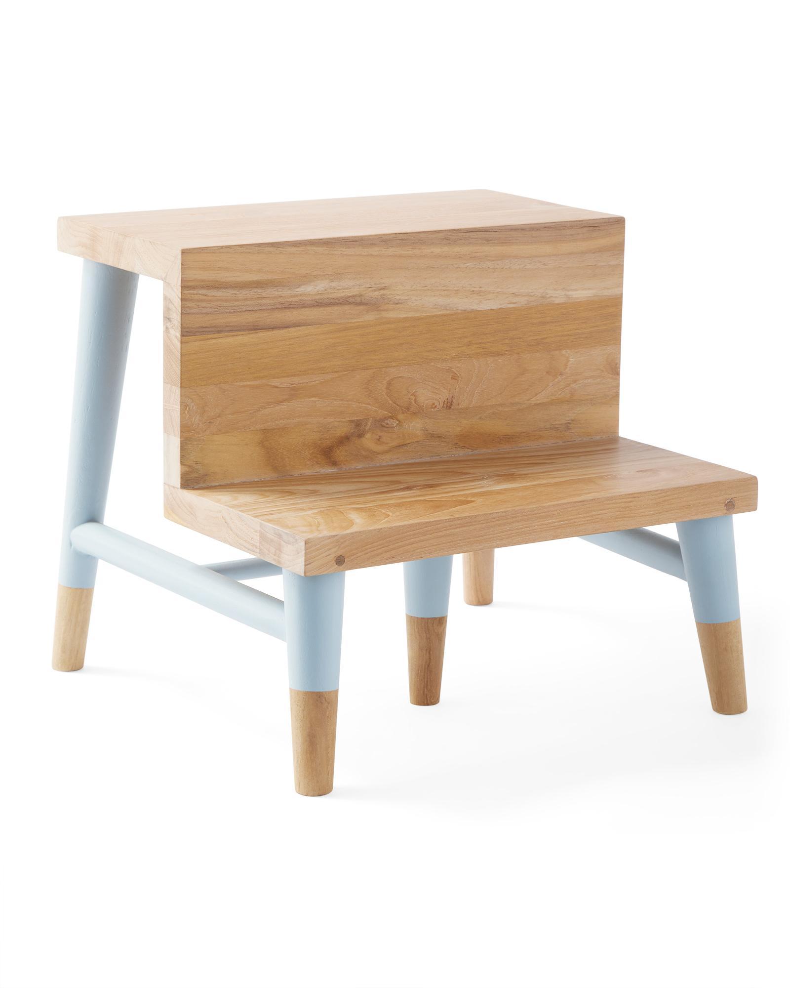 Teak Step Stool-Coastal Blue-image