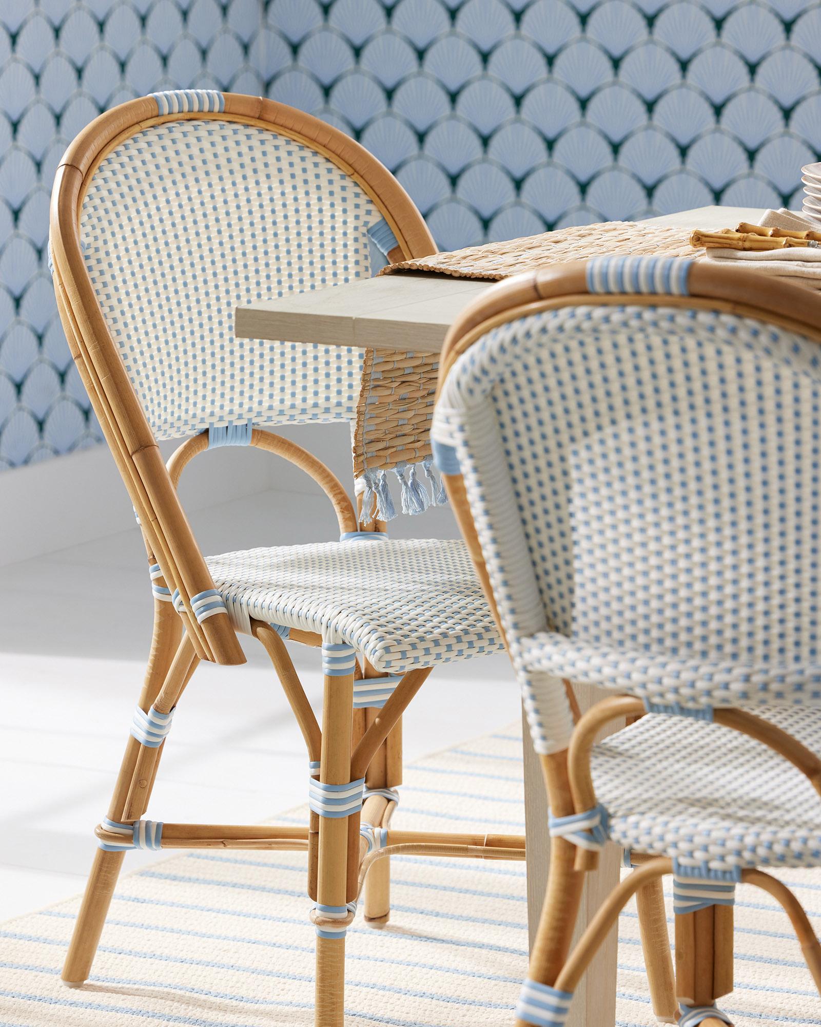 Dining-Room-Blue-White-Rattan-Riviera-Chairs-Seashell-Wallpaper-brand ...