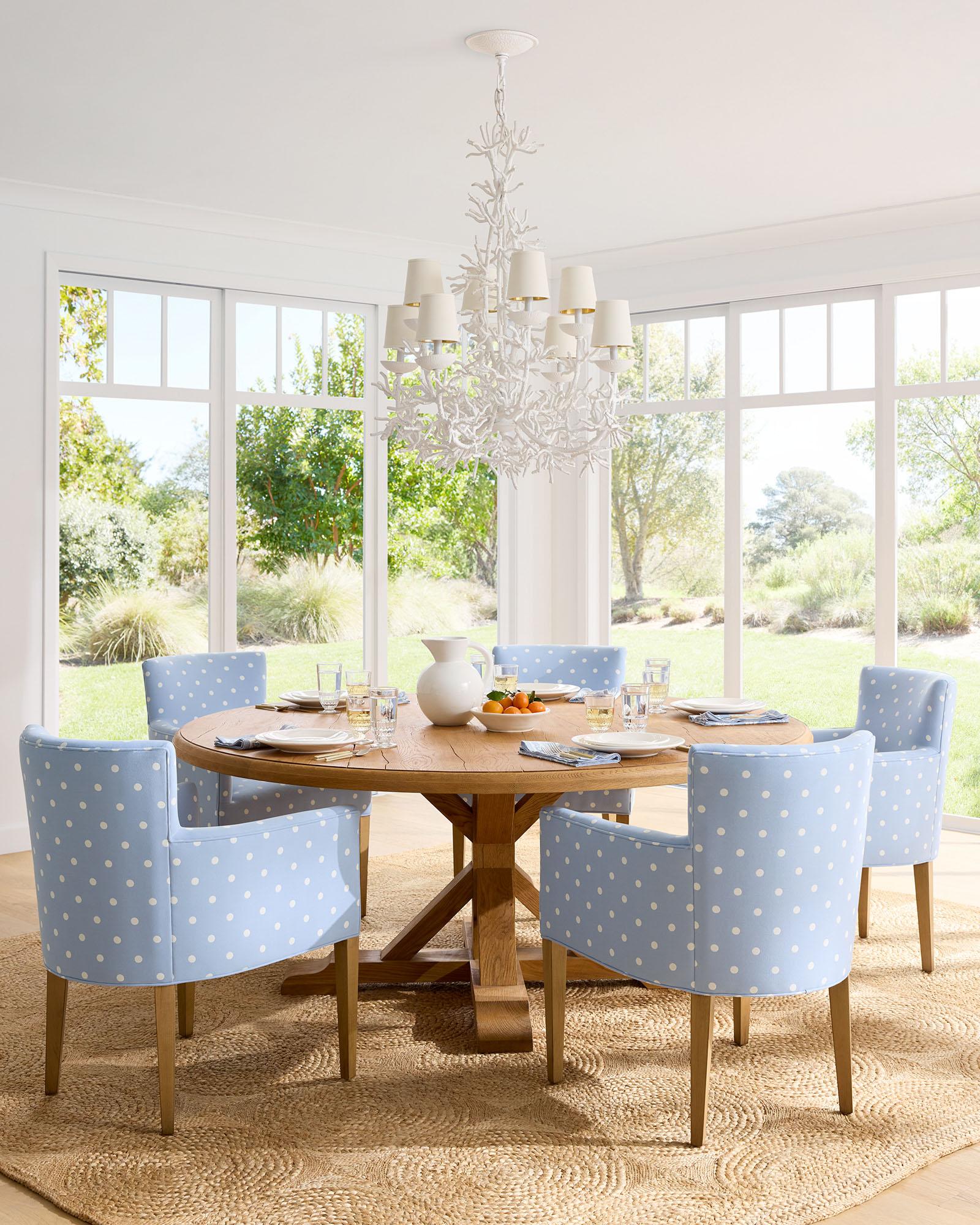 Dining-Room-Lake-House-Round-Oak-Table-Blue-Polka-Dots-Calais-Chairs ...
