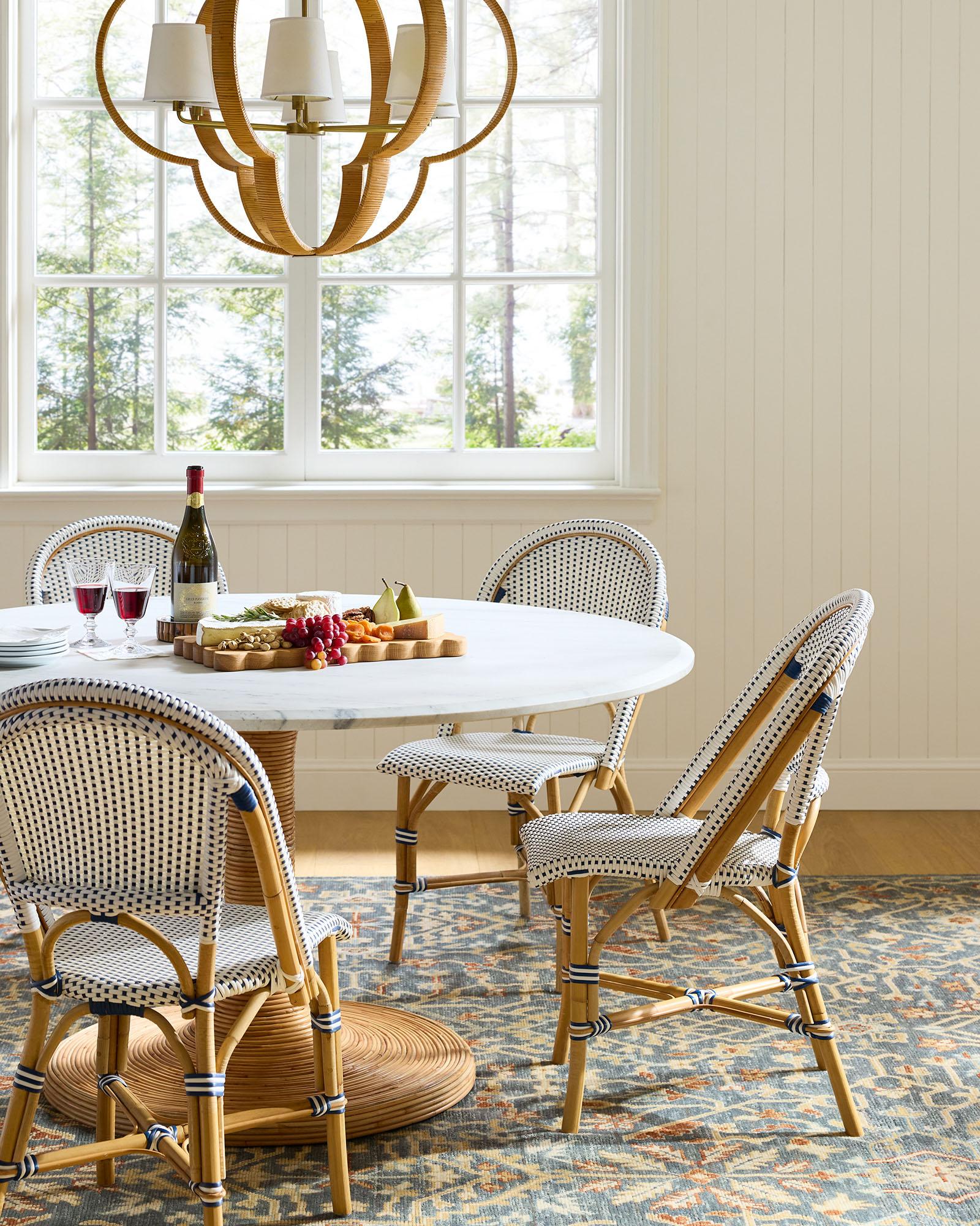 Dining-Room-Natural-Rattan-Marble-Table-Southampton-Navy-Blue-Riviera ...
