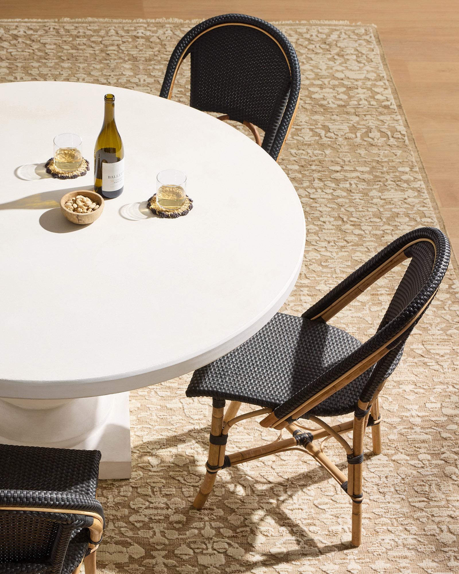 Dining-Room-White-Stone-Round-Table-Terrace-Black-Riviera-Rattan-Chairs ...