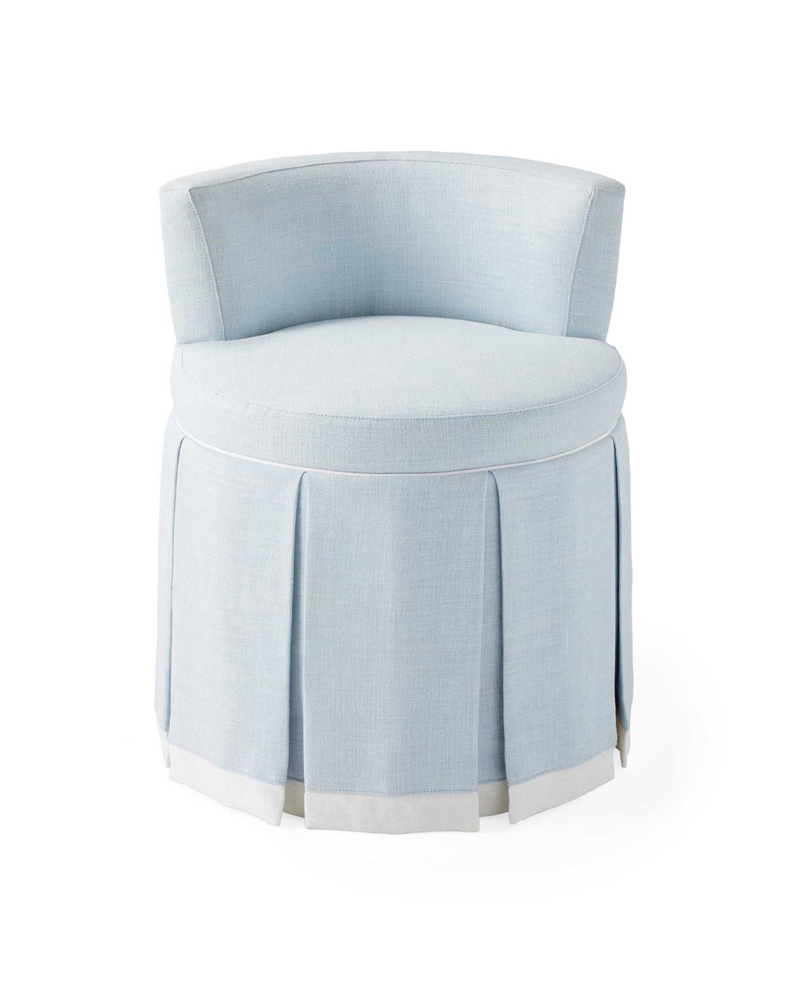 Harrison Vanity Chair in Washed Linen with White Belgian Linen Piping ...