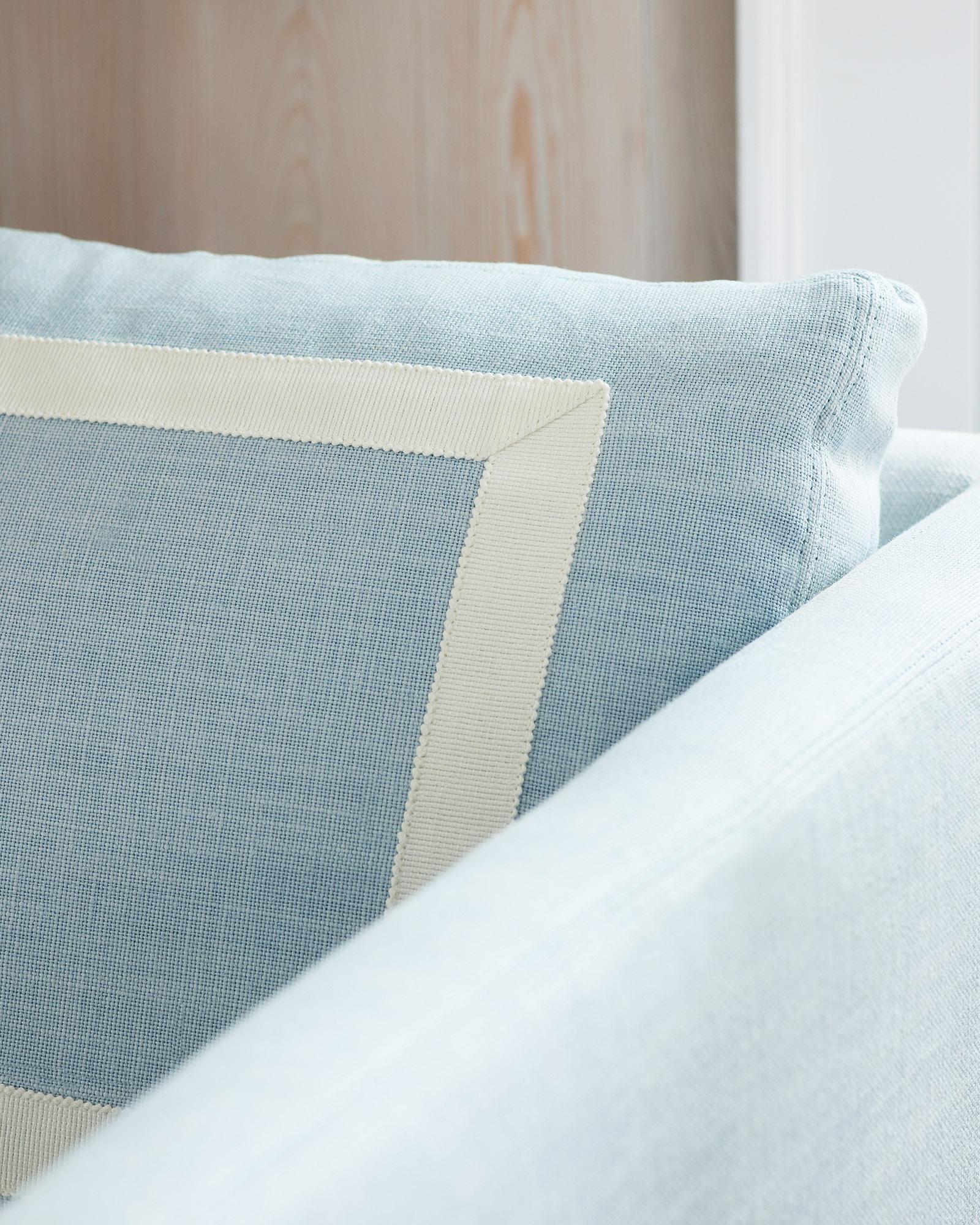 Cutler Sofa - Sky Washed Linen with White Applied Border | Serena and Lily