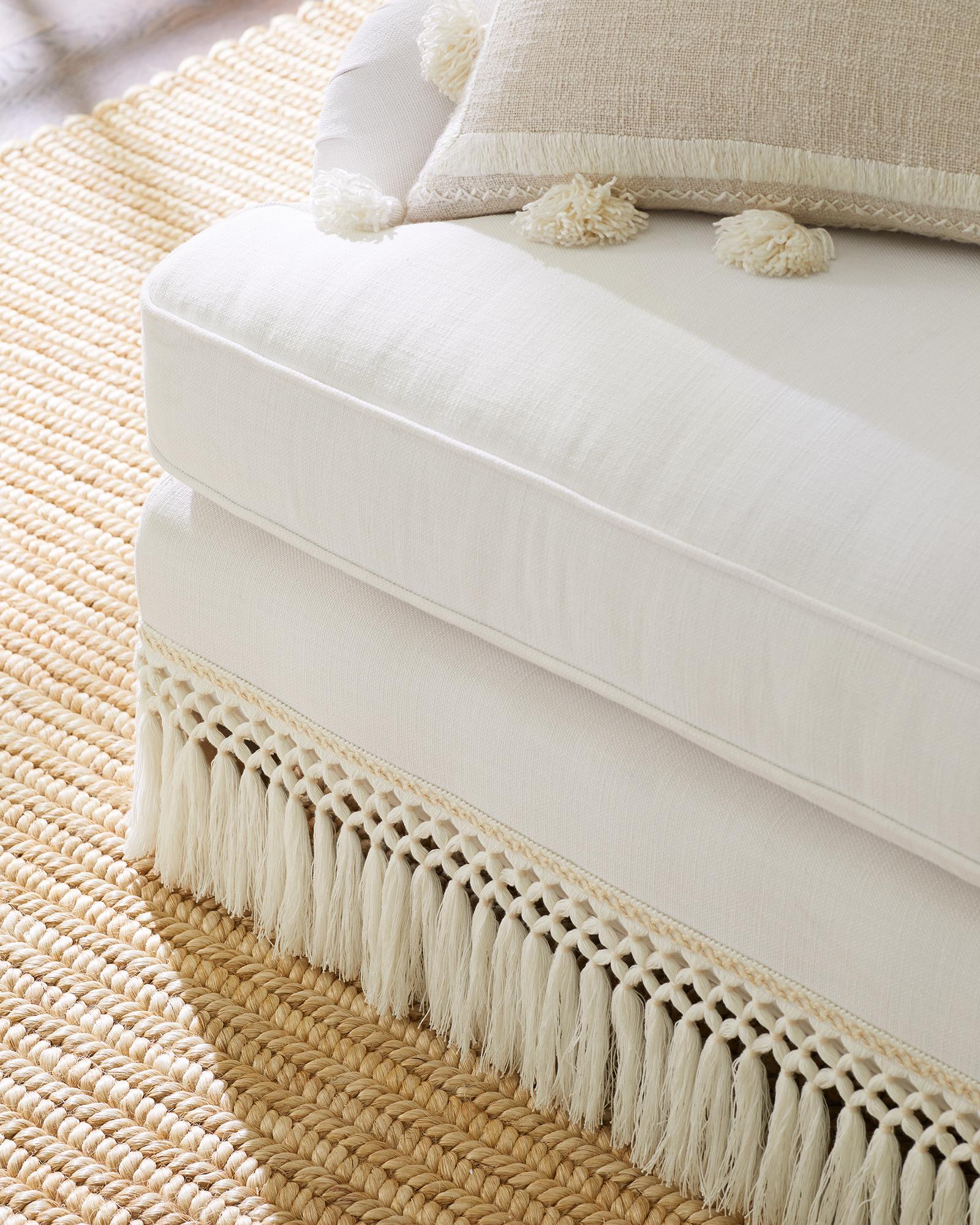 Miramar Fringed Sofa - Perennials White Basketweave | Serena and Lily
