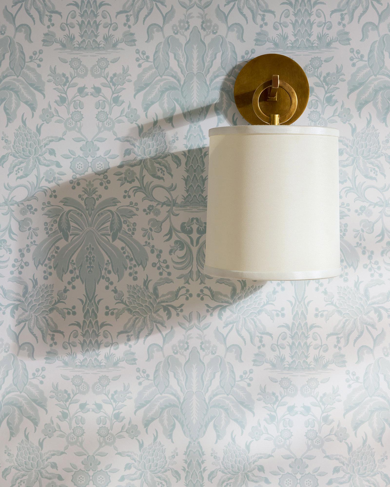 Lighting-Brass-Sconce-French-Cuff-Blue-Palm-Royal-Wallpaper-brand ...