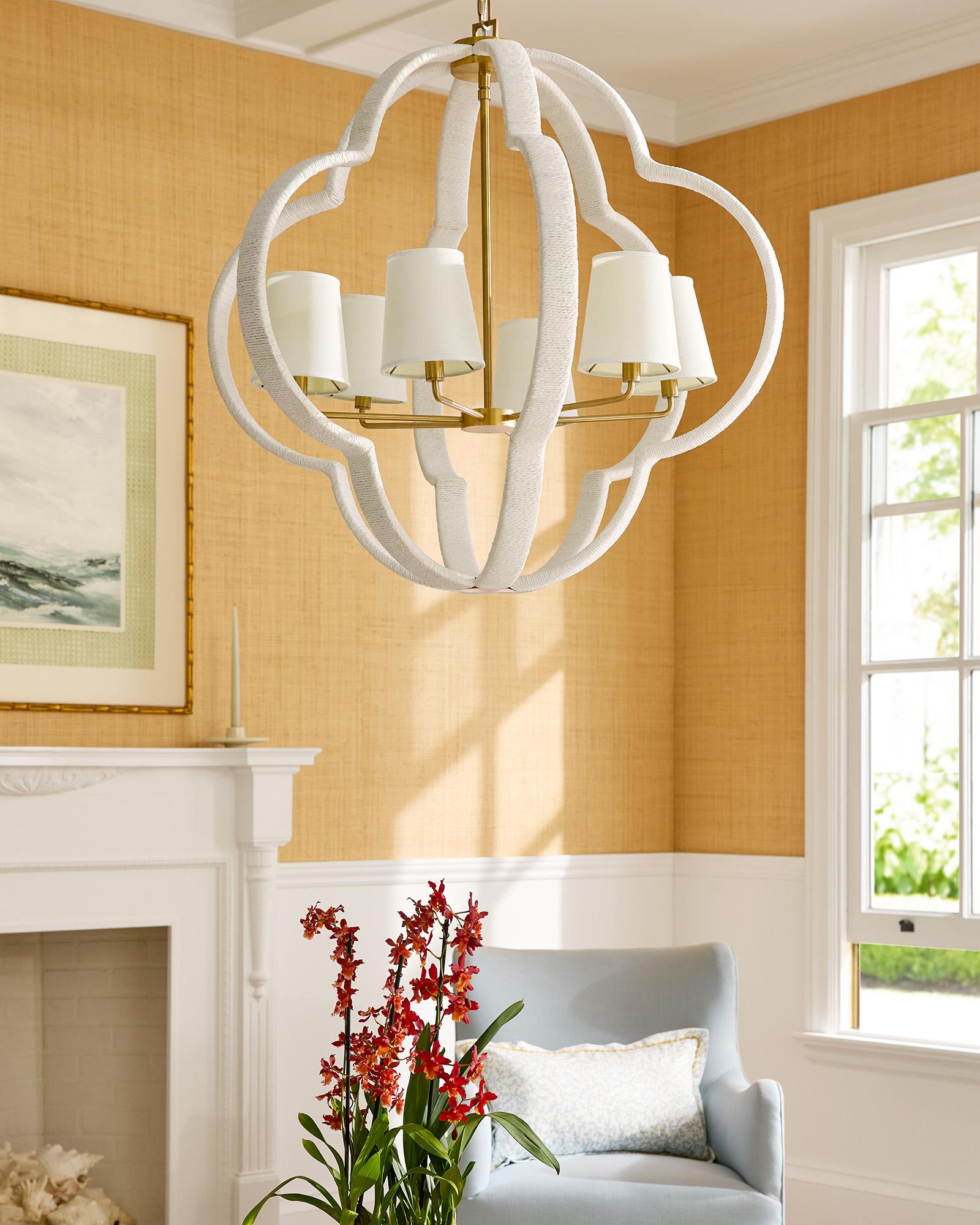 Lighting-White-Brass-Chandelier-Fleur-Natural-Raffia-Wallpaper-brand ...