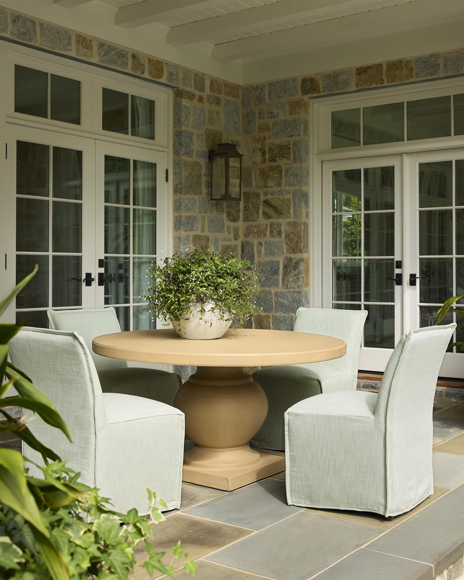 Outdoor-Dining-Neutral-Stone-Table-Terrace-Round-Sundial-Chairs-brand ...