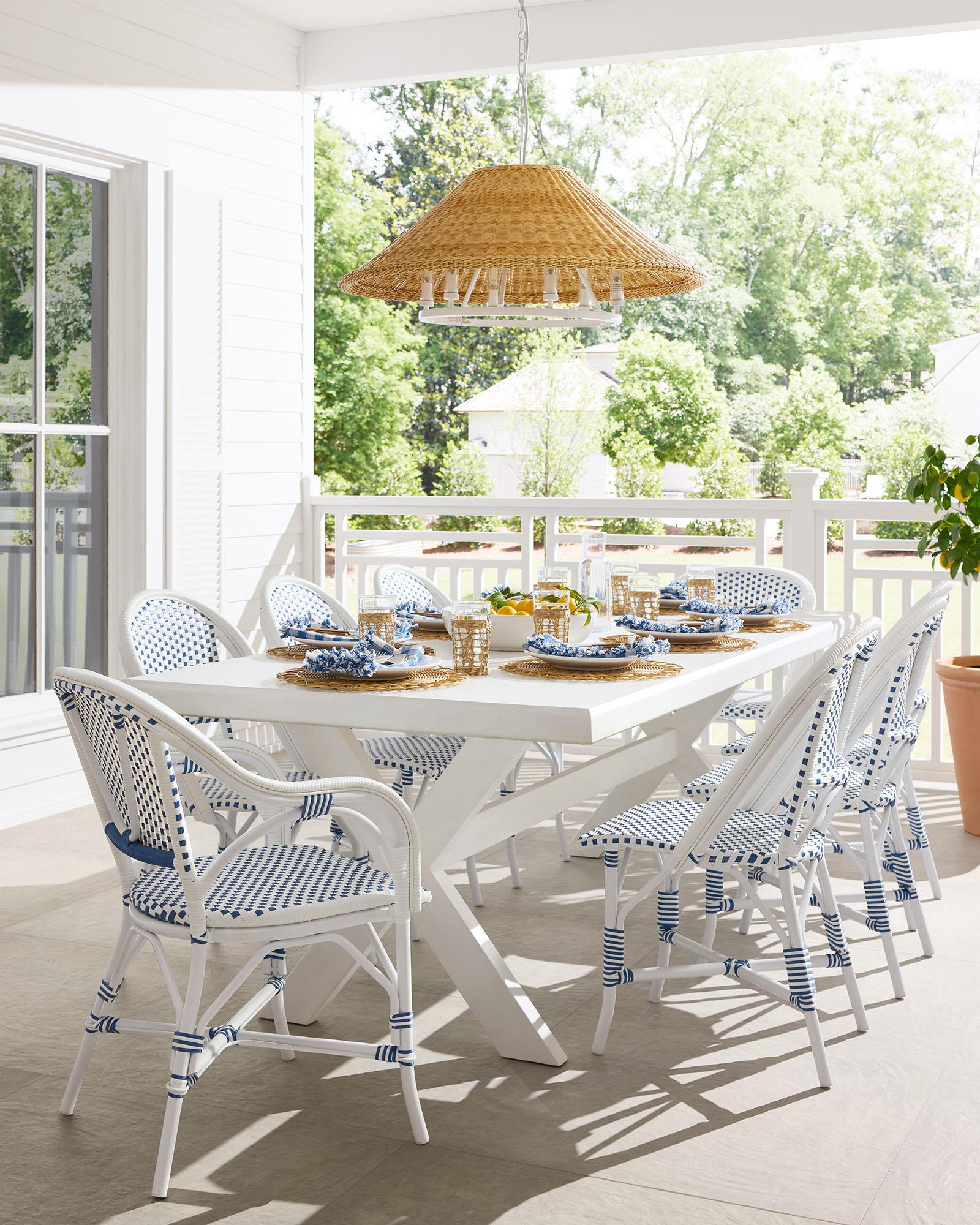 Outdoor-Dining-White-Stone-Table-Terrace-Blue-Riviera-Chairs-brand ...