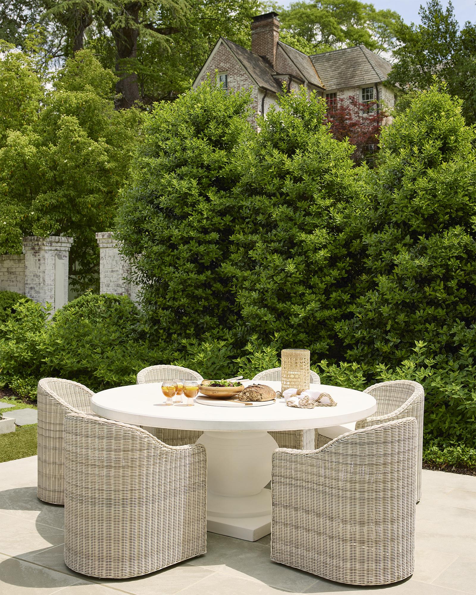 Outdoor-Dining-White-Stone-Table-Terrace-Round-Tofino-Wicker-Chairs ...