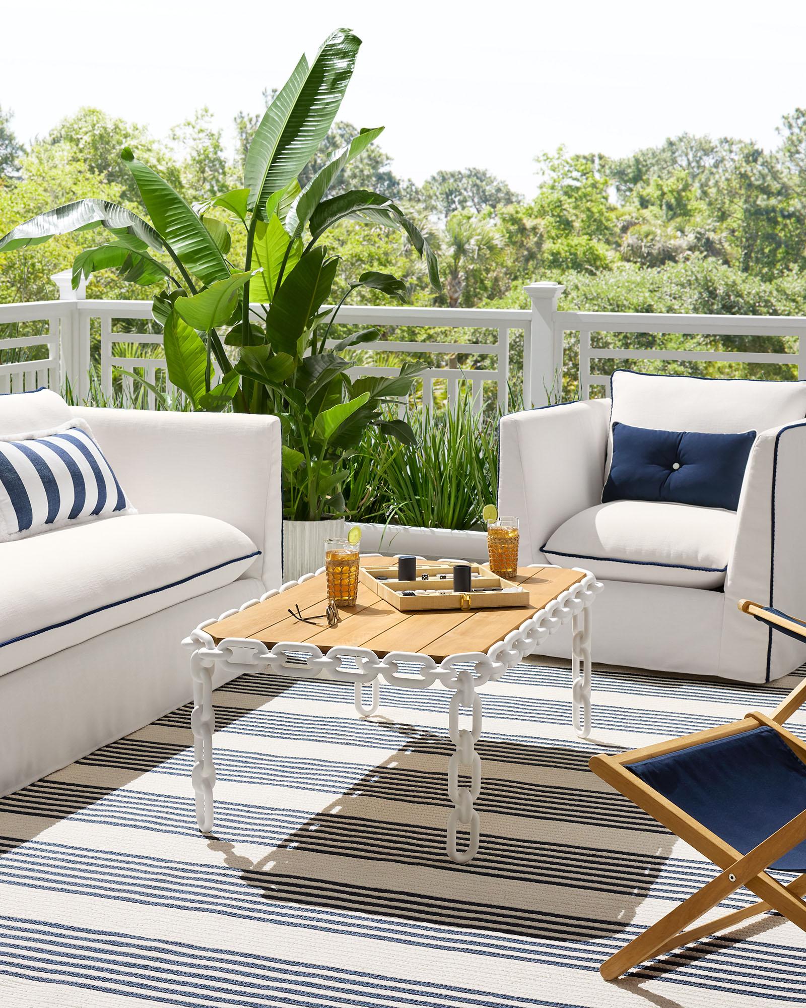 Outdoor-Living-White-Paros-Sofa-Swivel-Chair-Navy-Blue-Boat-Stripe-Rug ...