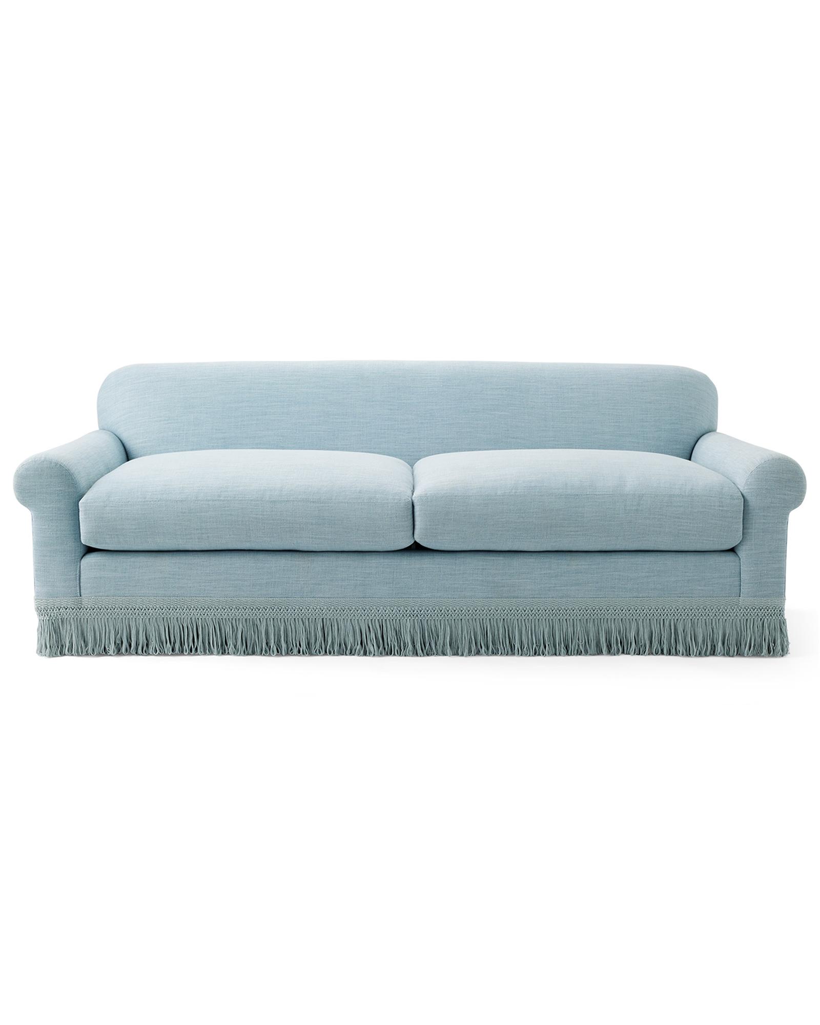 Cambridge Sofa - Coastal Blue Washed Linen with Fringe