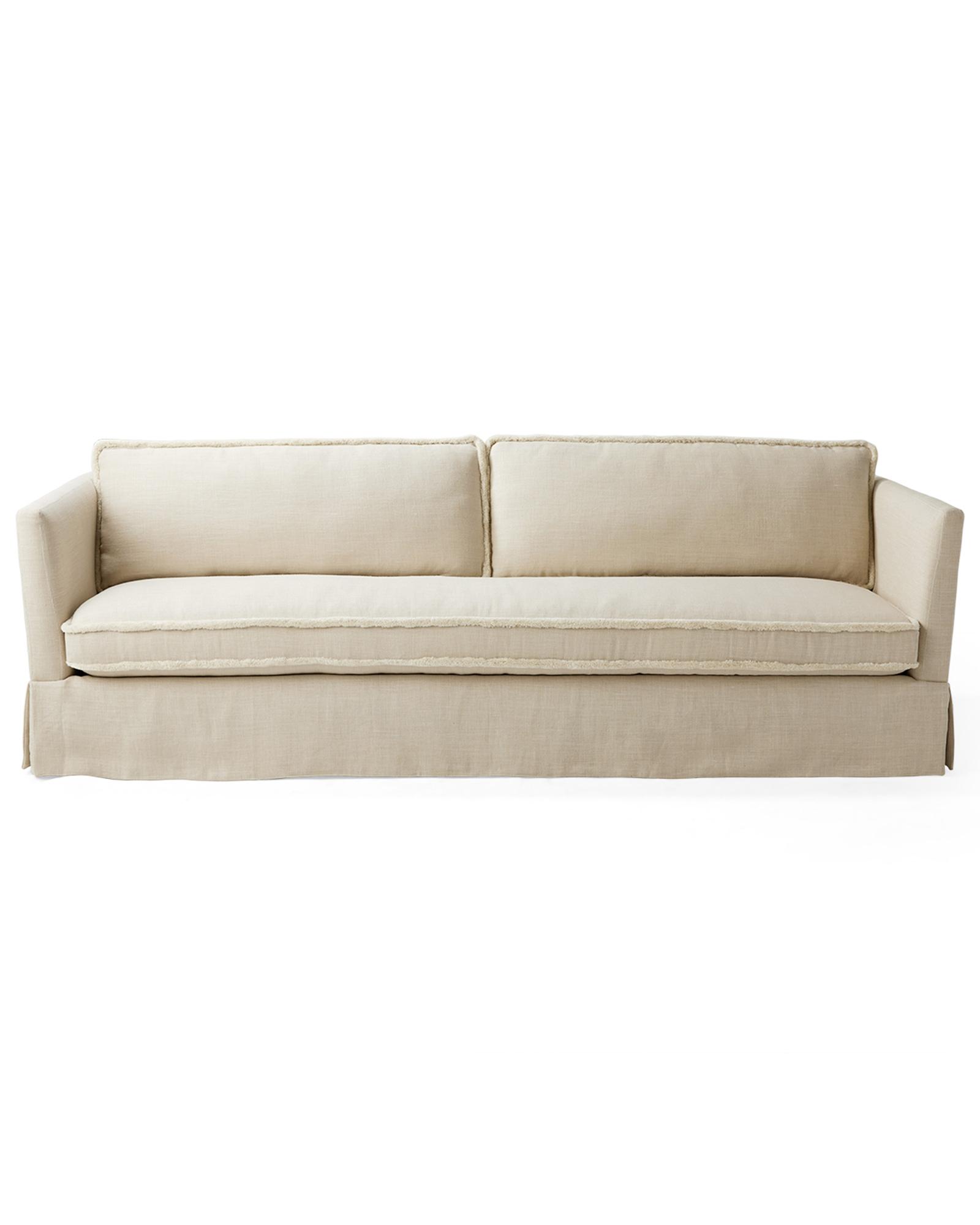 Cutler Sofa - Chalk Washed Linen with Bora Bora Fringe