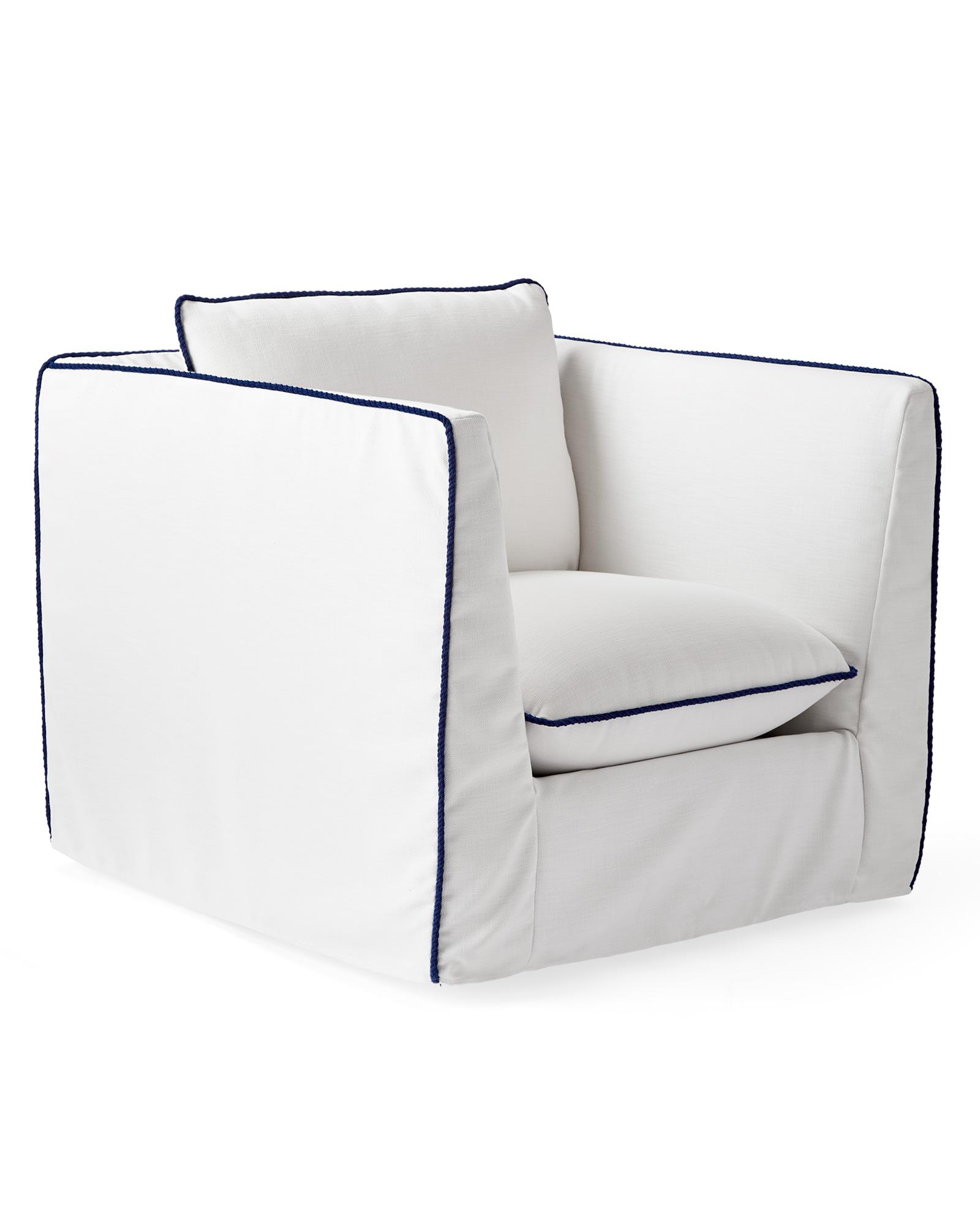 Paros Swivel Chair with Mediterranean Blue Rope Trim - Slipcovered