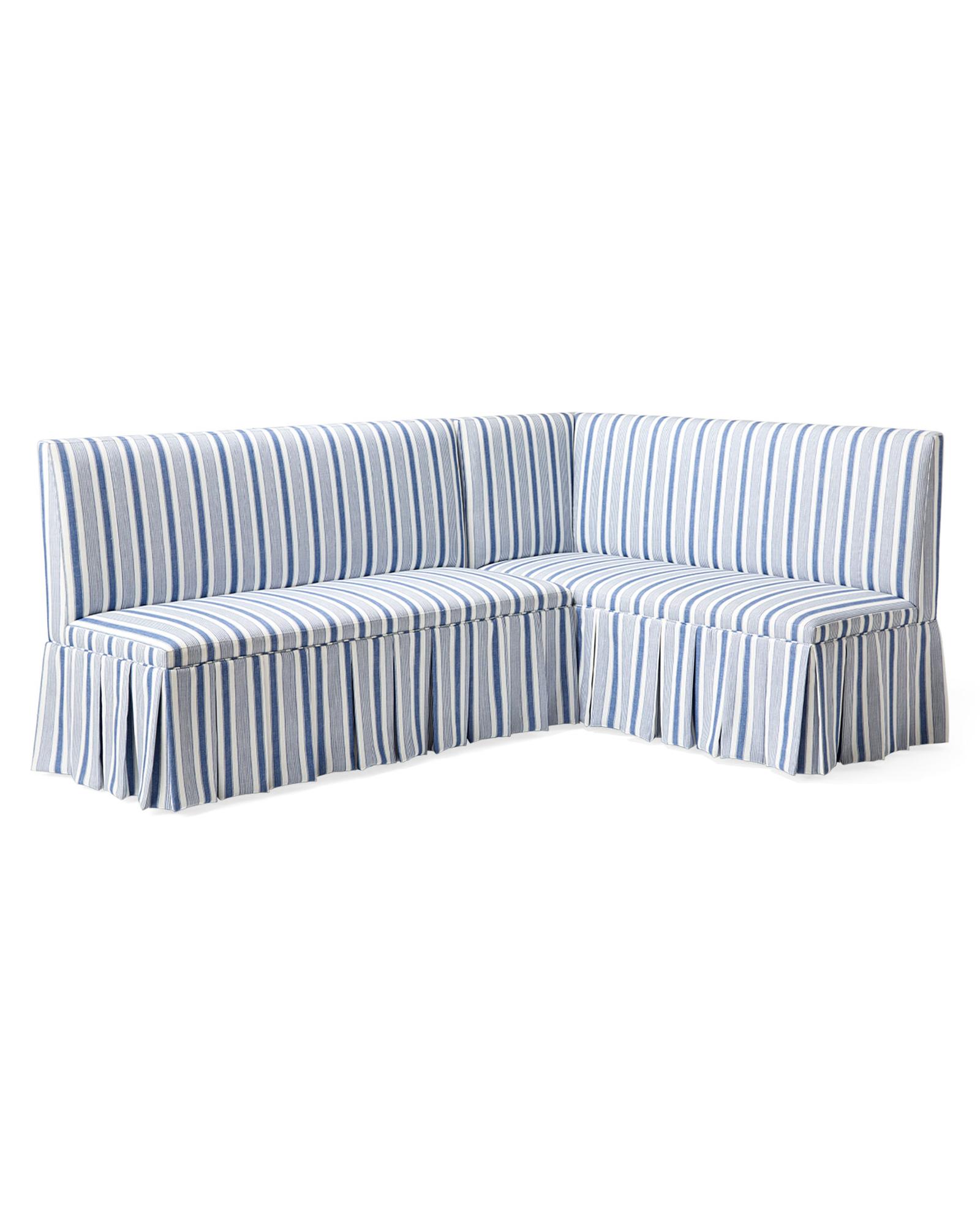 Ross Pleated Dining Banquette - French Blue Performance French Stripe