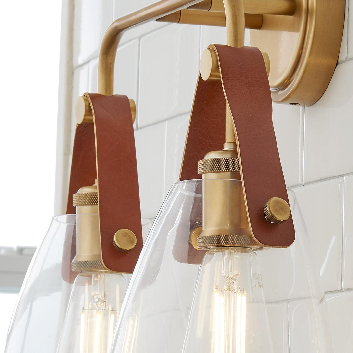 Glass and Leather Vanity Light - 2 Light | Shades of Light