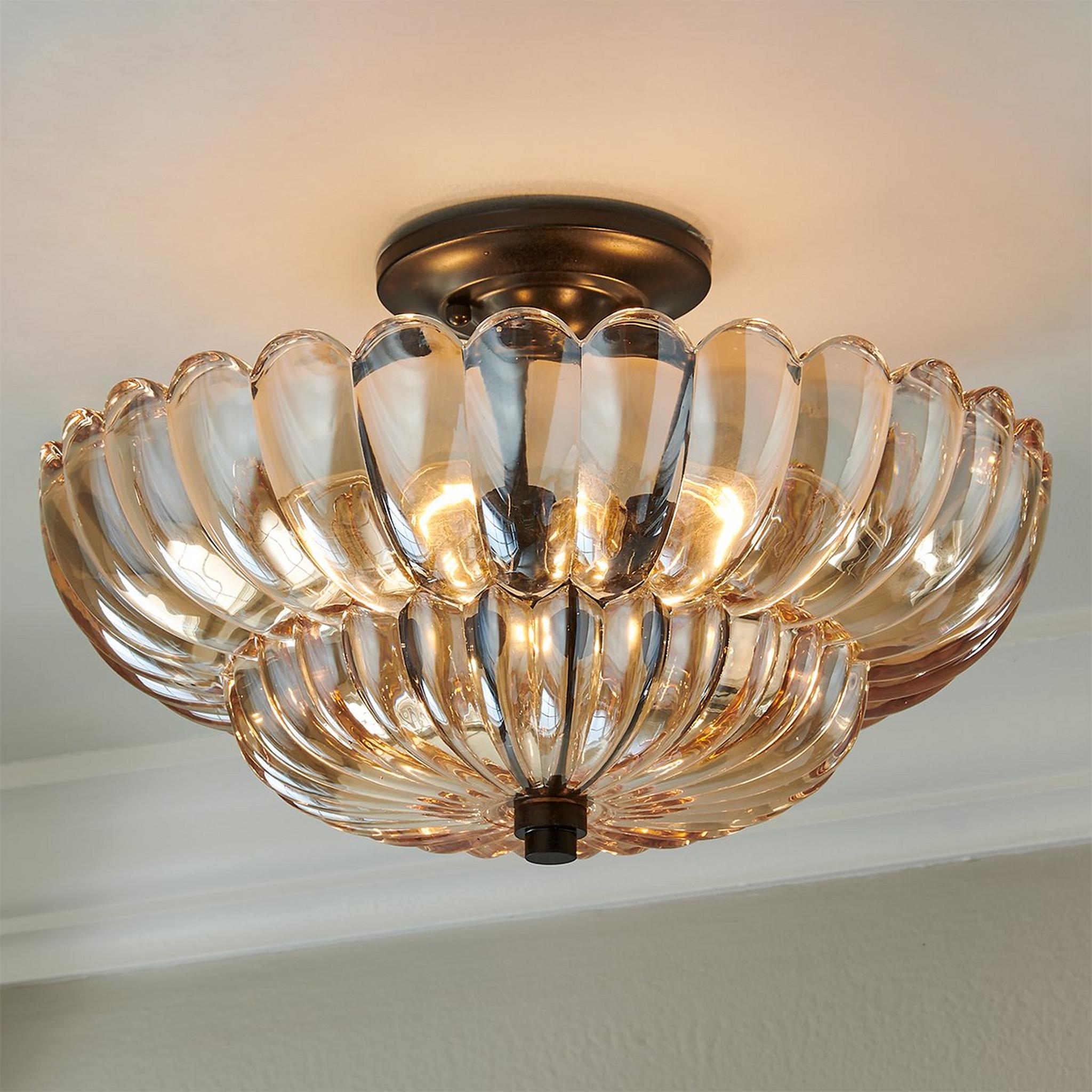 Scalloped Amber Glass Semi-Flush Ceiling Light - Large | Shades of Light