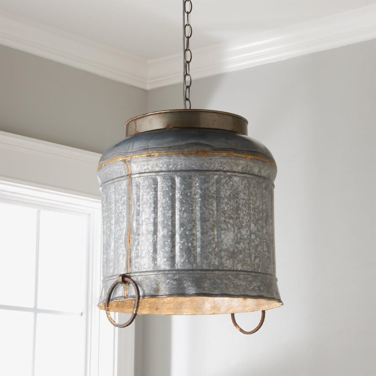 Galvanized Ruffled Edge Pendant with Brass Edging - Large | Shades of Light