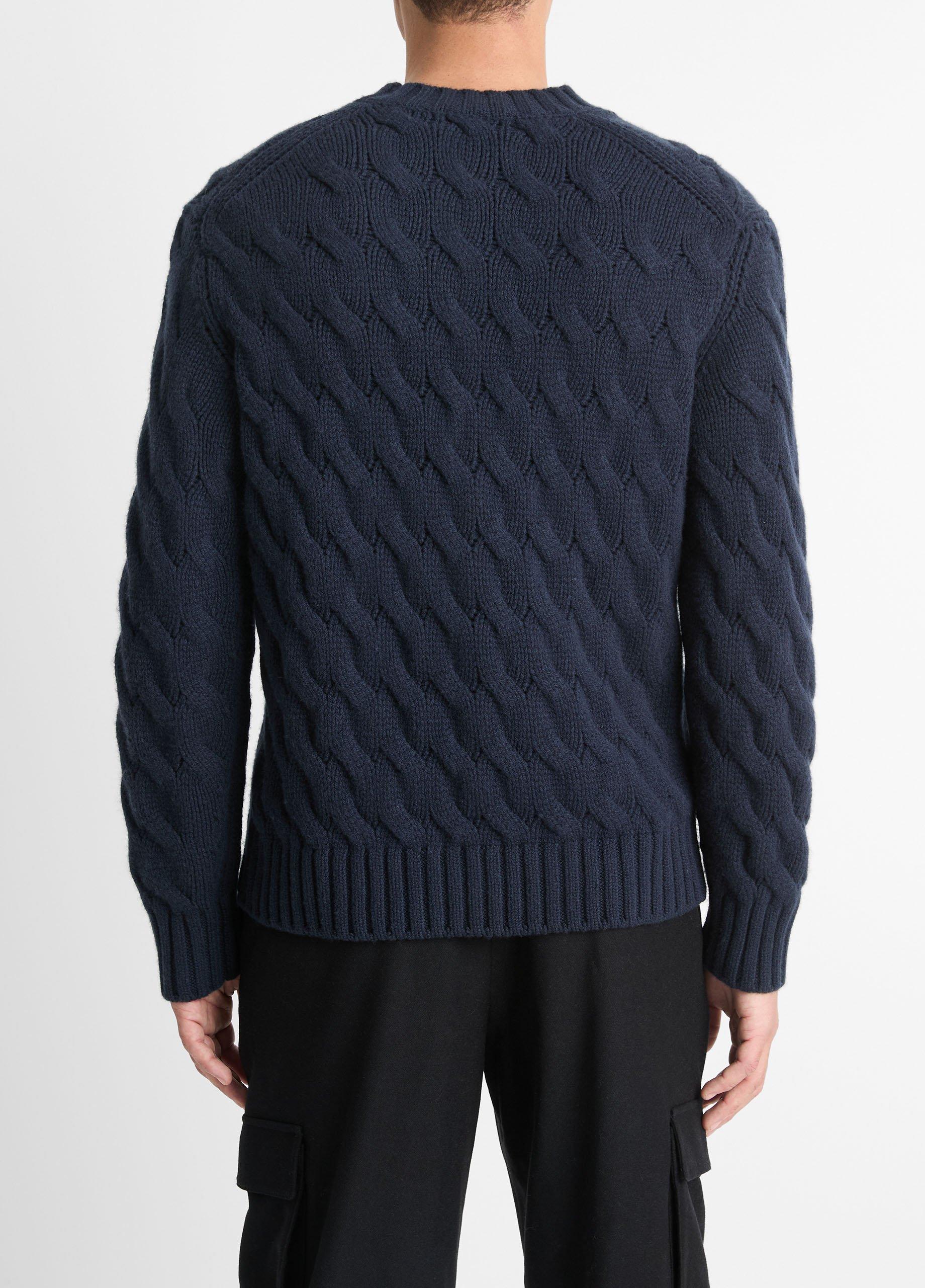 Wool Cable-Wave Crew Neck Sweater in Sweaters | Vince