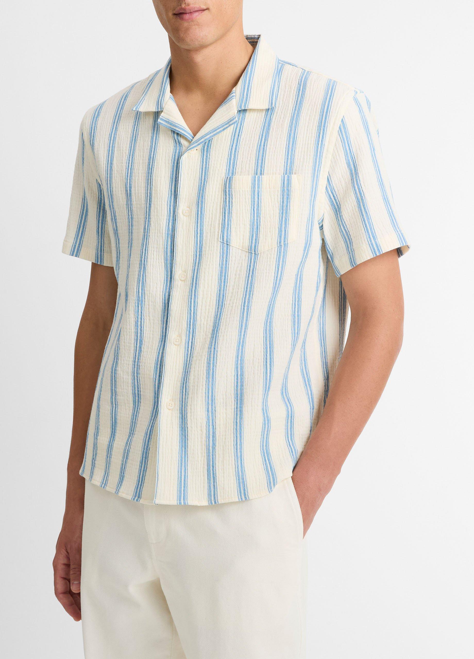 Textured Stripe Italian Cotton Cabana Shirt