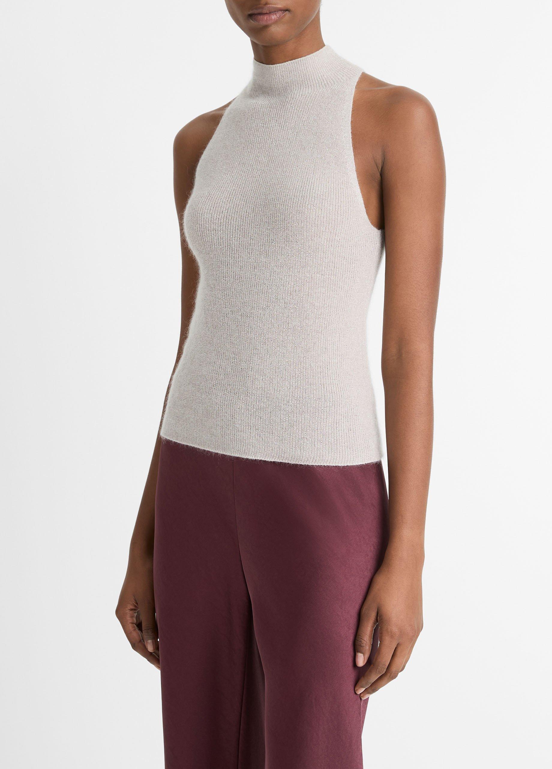 Italian Metallic Alpaca-Blend Mock-Neck Tank in Women | Vince