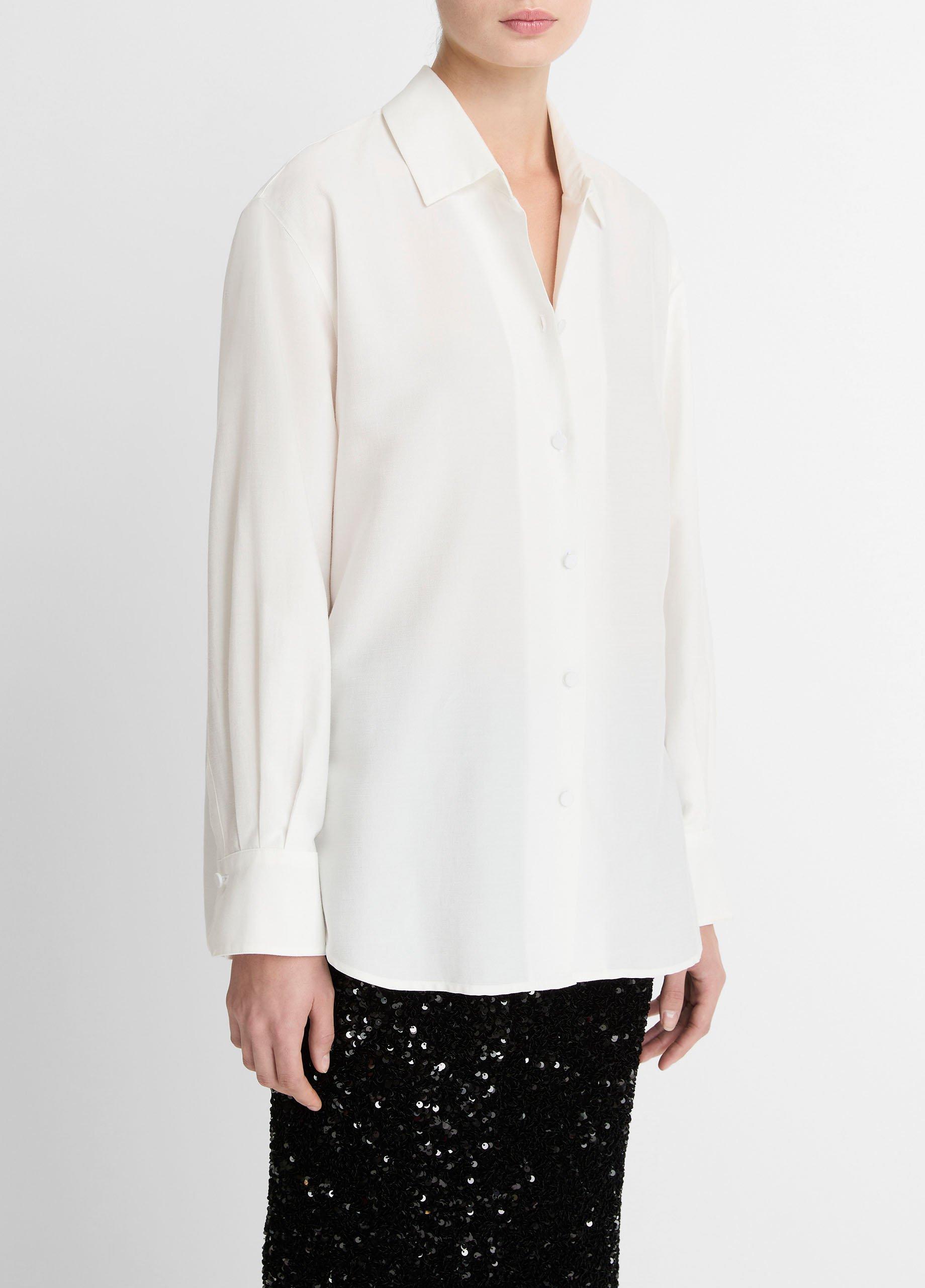 Refined Twill Covered-Button Shirt in Long Sleeve | Vince