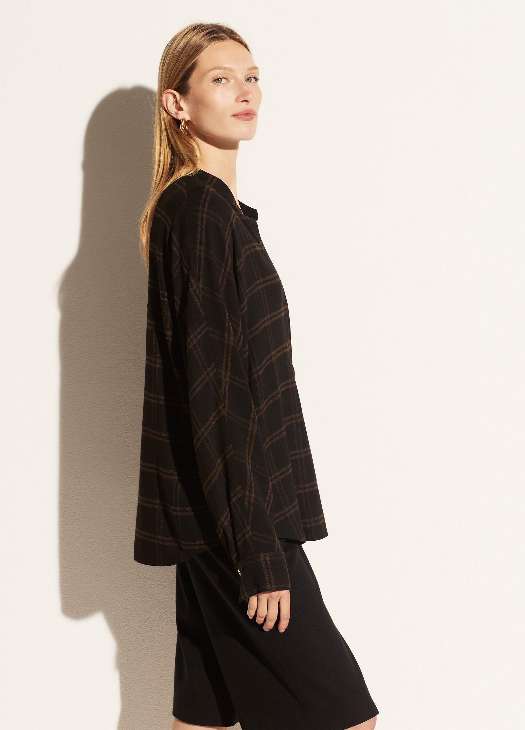 Shadow Plaid Band Collar Pullover in Vince Products Women | Vince