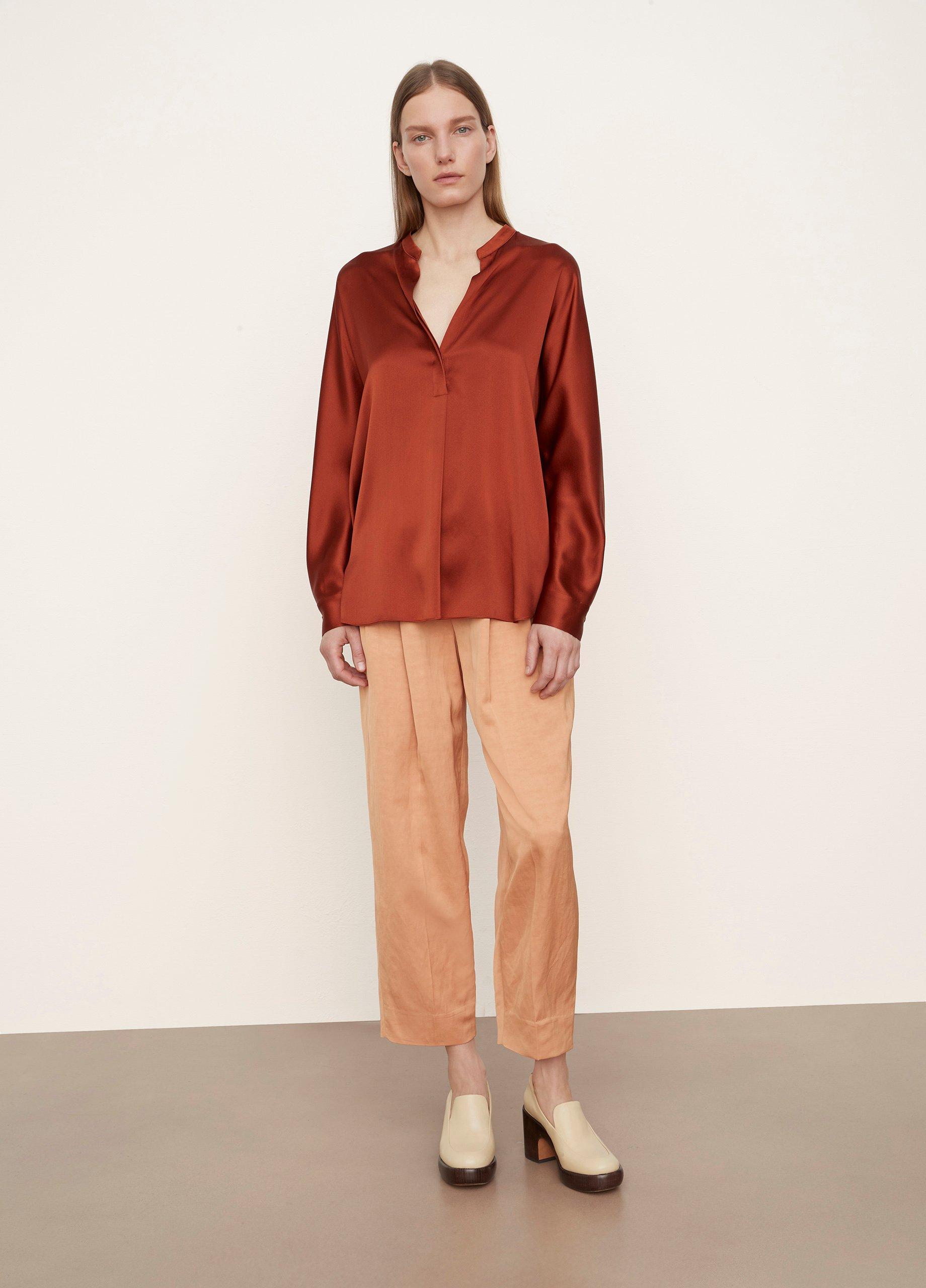 Fitted Silk Band Collar Blouse in Vince Products Women | Vince
