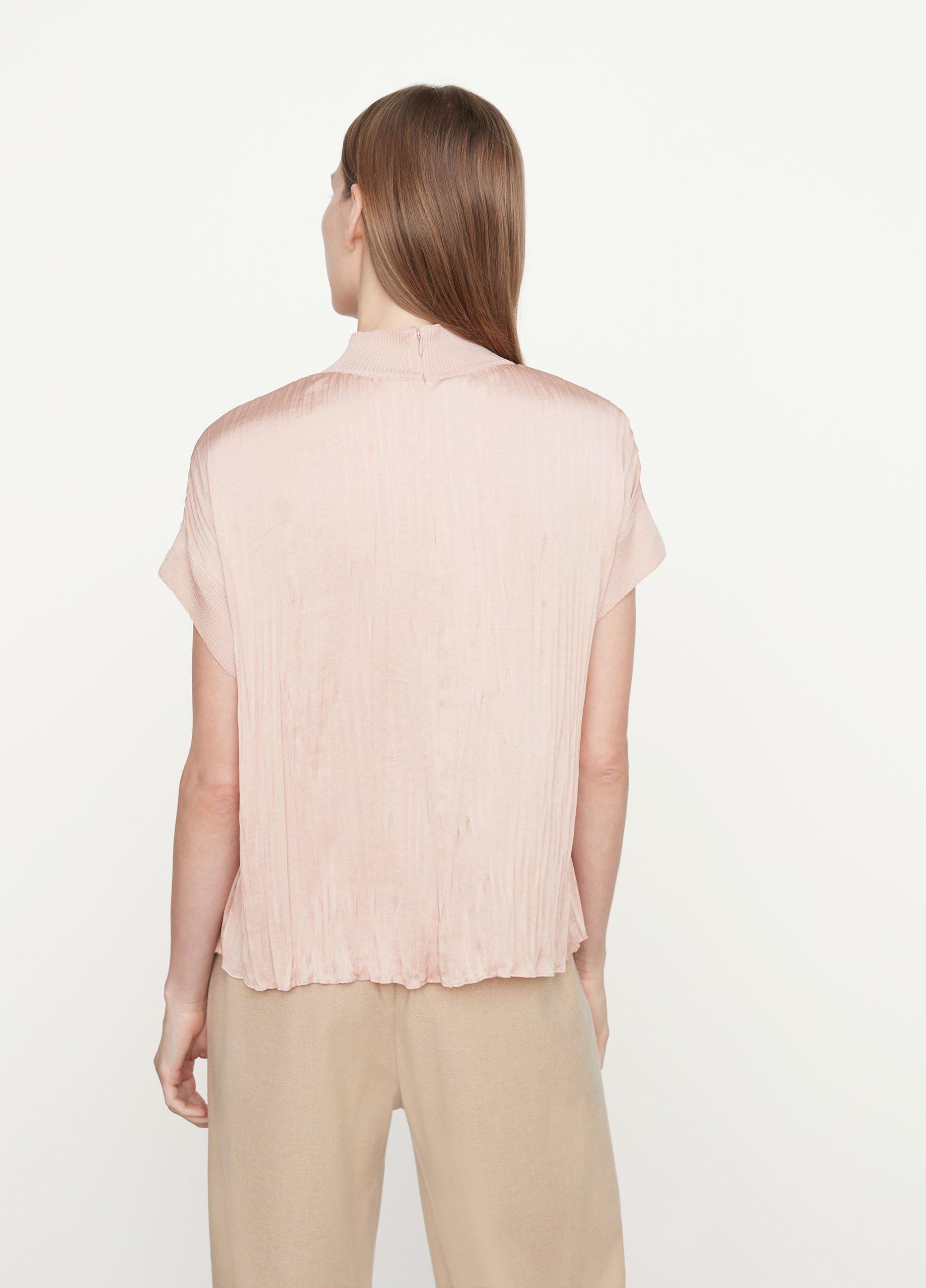 Rib Mock Neck Crushed Satin Long Sleeve Blouse in Vince Products | Vince