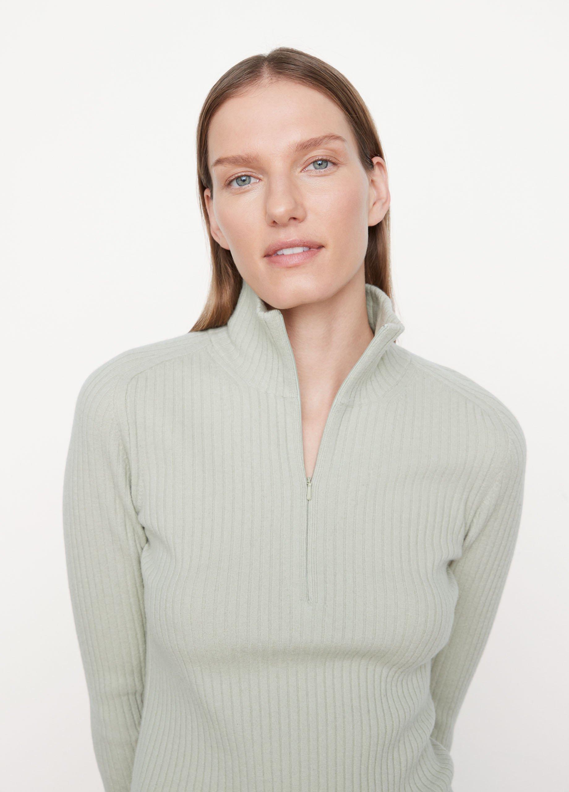 Ribbed Half-Zip Mock Neck Sweater in Sweaters | Vince