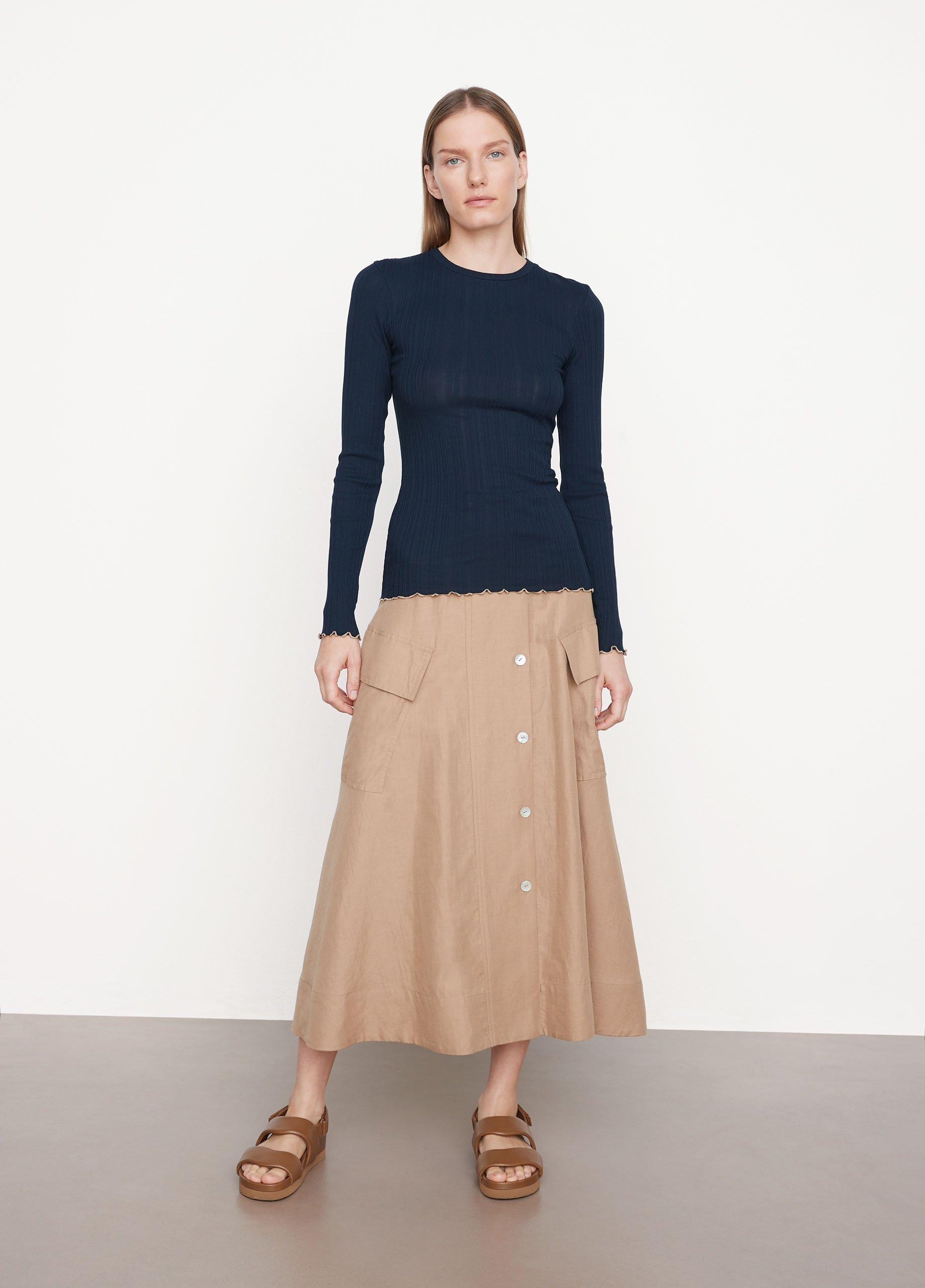 Merrow Stitch Rib Crew Neck T-Shirt in Long Sleeve | Vince