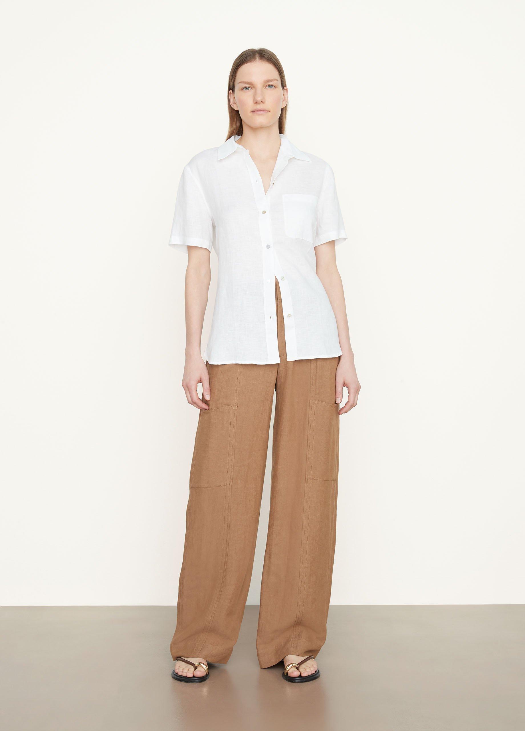 Linen Short Sleeve Camp Shirt in Vince Products Women | Vince