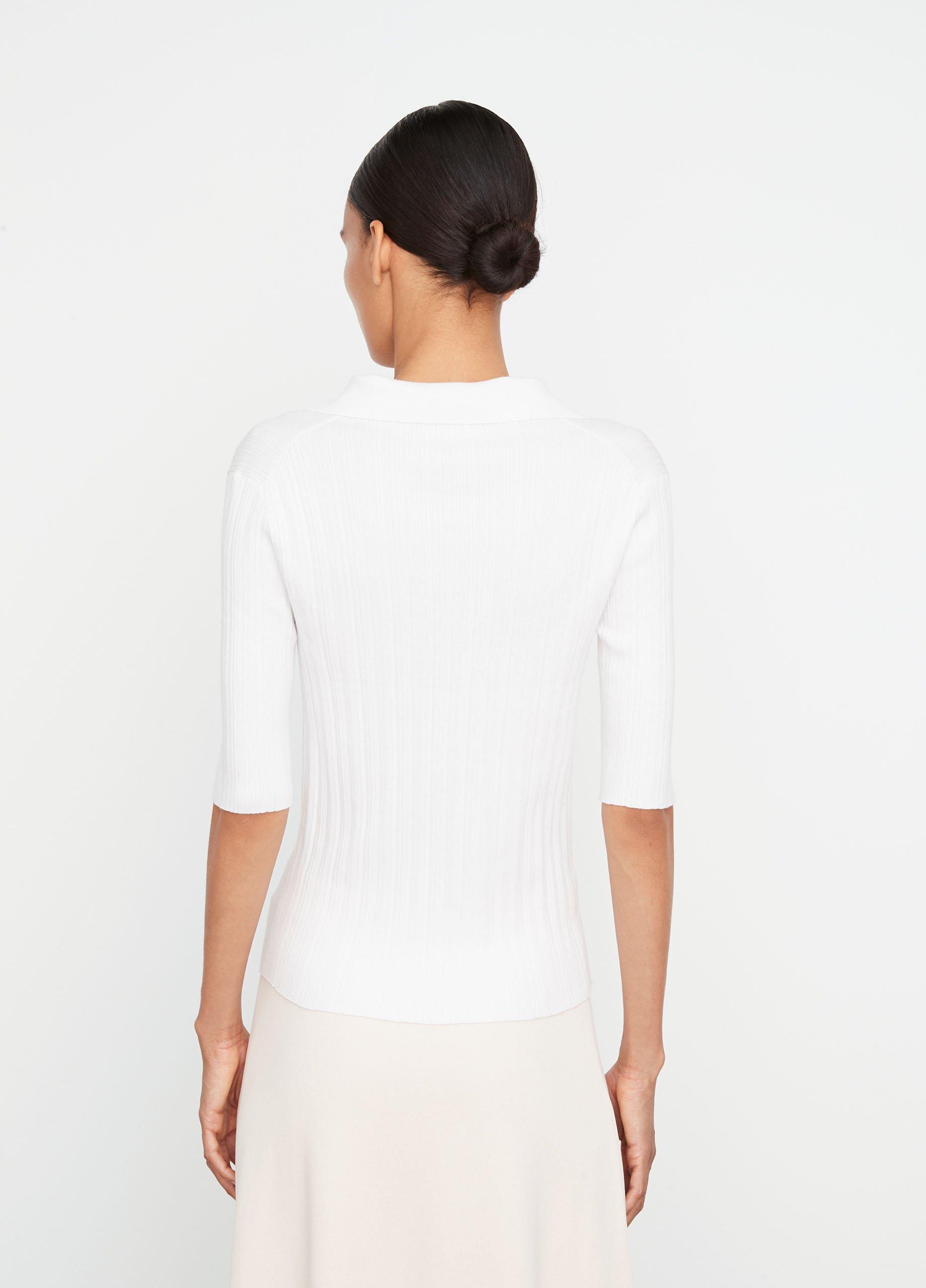 Italian Cotton-Blend Elbow-Sleeve Polo Shirt in Short Sleeve | Vince