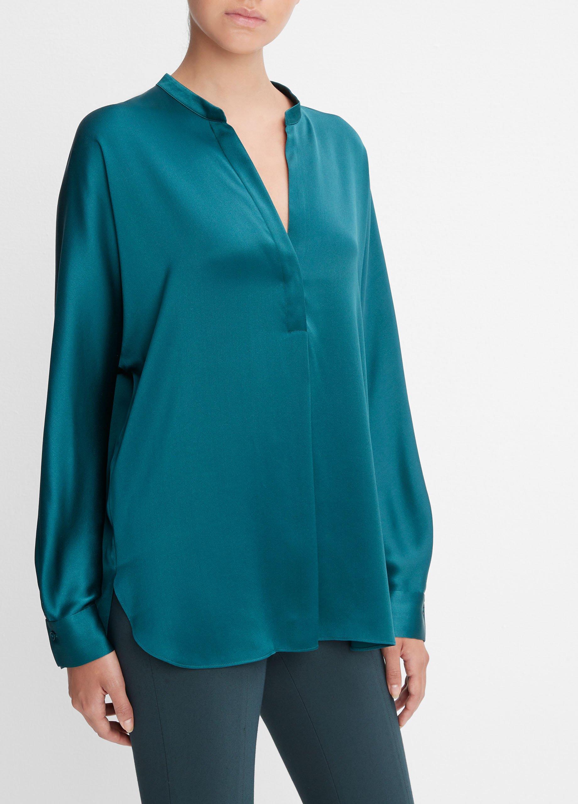 Silk Satin Band-Collar Blouse in Vince Products Women | Vince