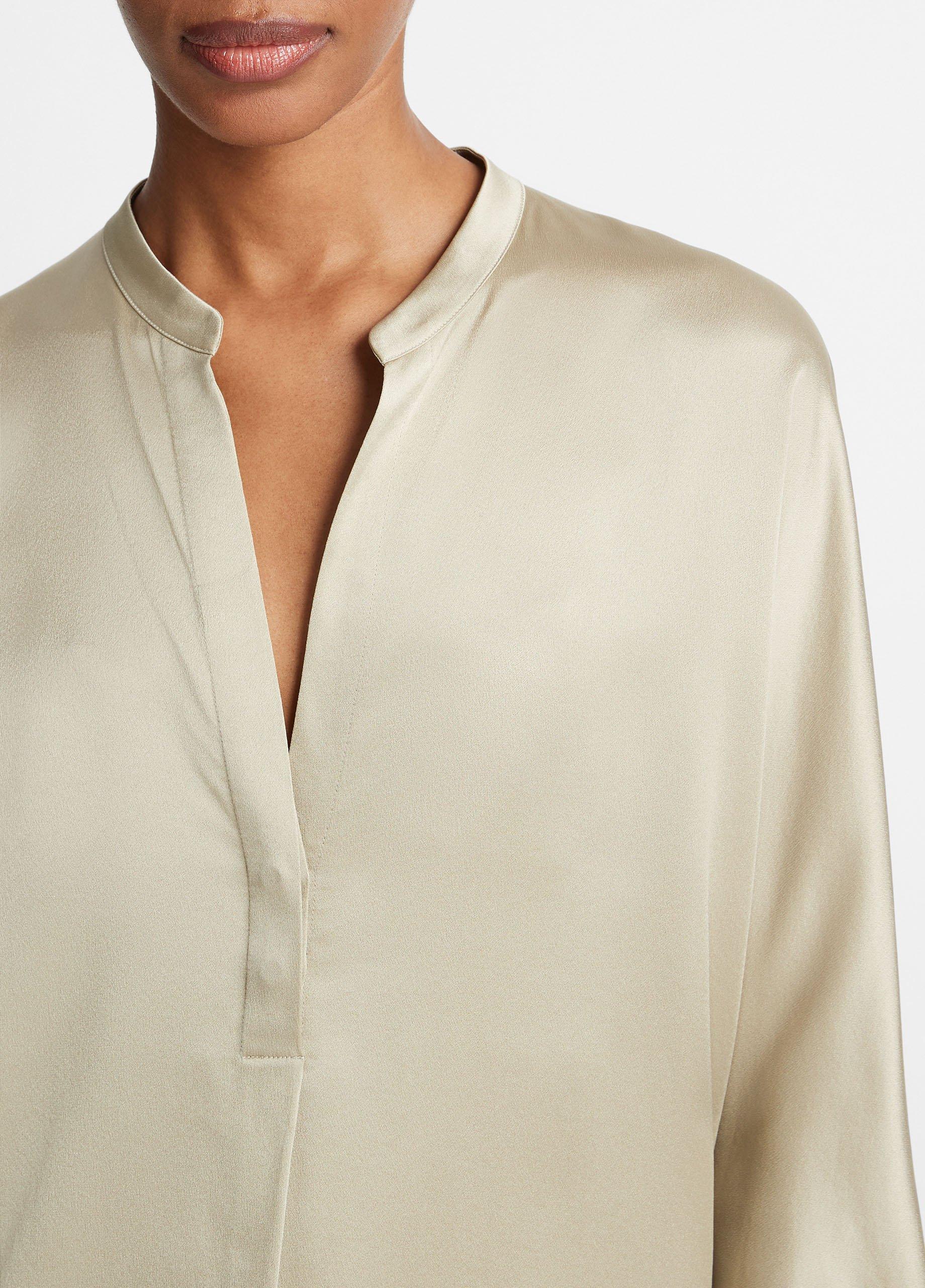Silk Satin Band-Collar Blouse in Vince Products Women | Vince