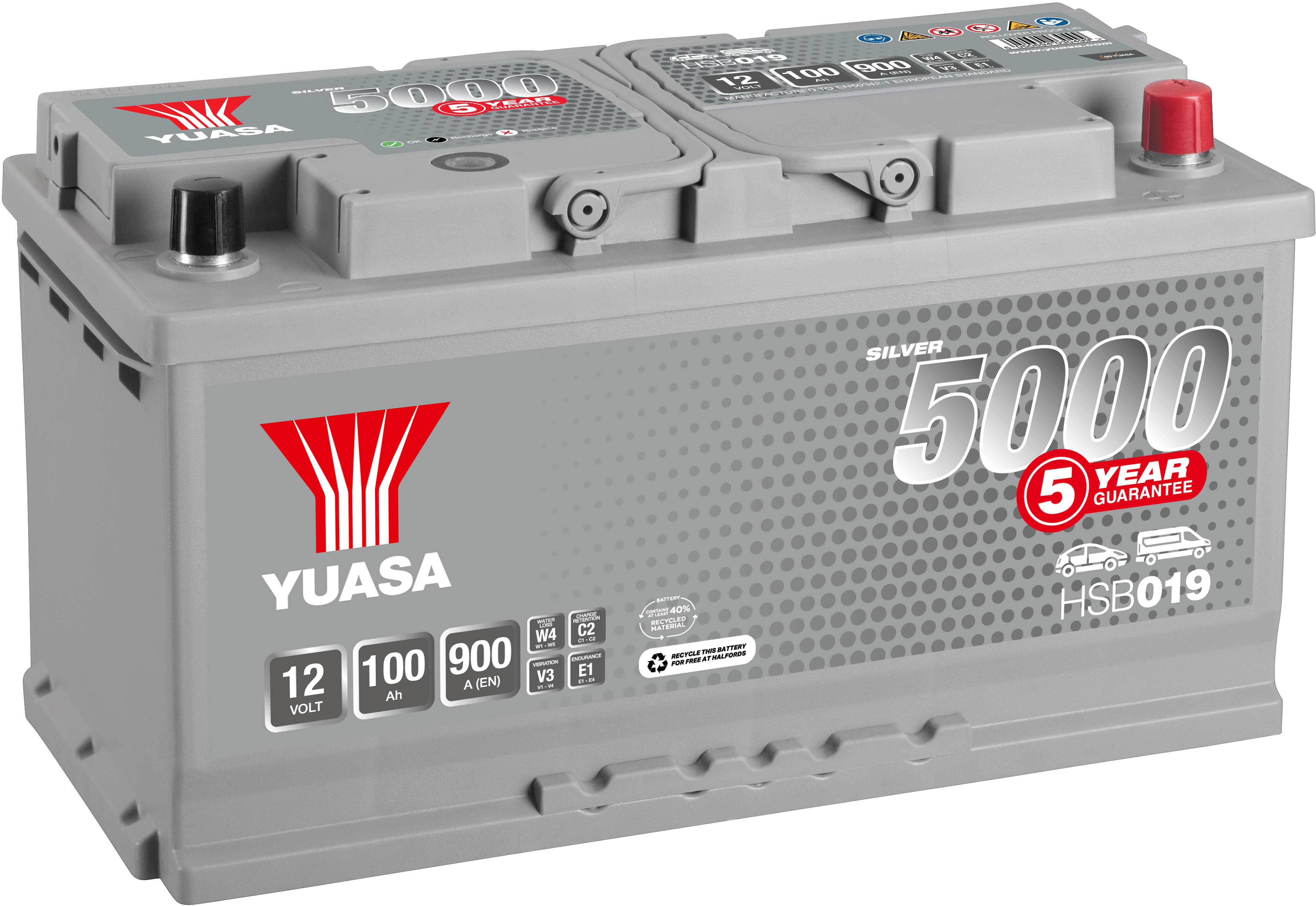 Yuasa HSB019 Silver 12V Car Battery 5 Year Guarantee Halfords UK