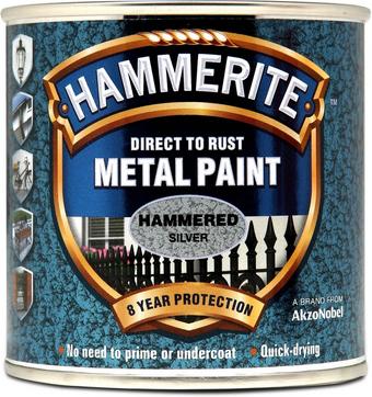 Hammerite Direct to Rust Metal Paint Hammered Silver 250ml | Halfords UK