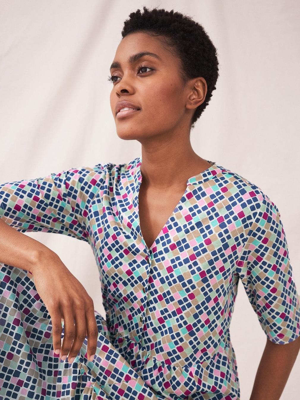 Naya Jersey Dress Midi in IVORY MULTI | White Stuff