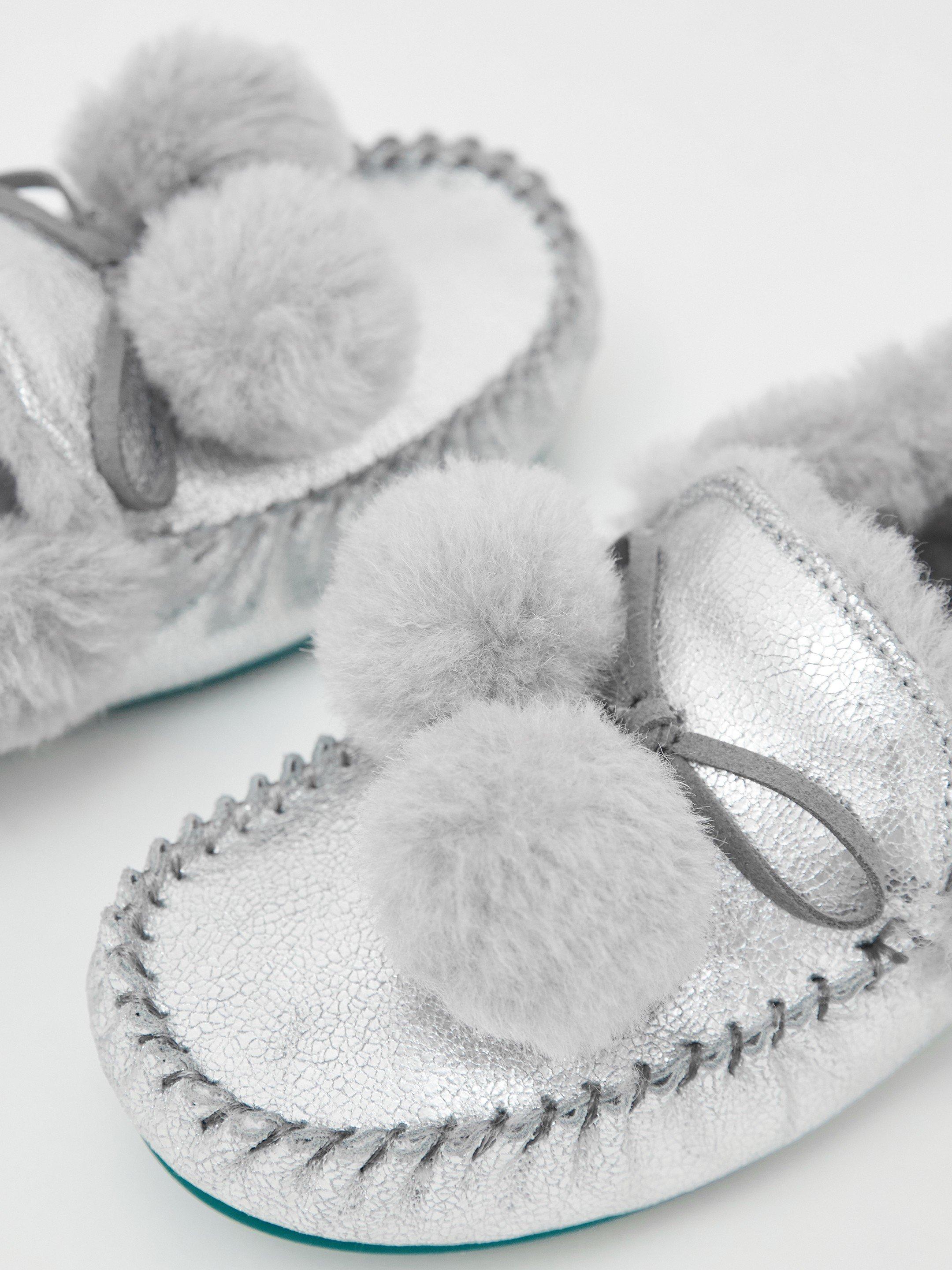 Suede and Shearling Moccasin in SILVER TONE METALLIC | White Stuff