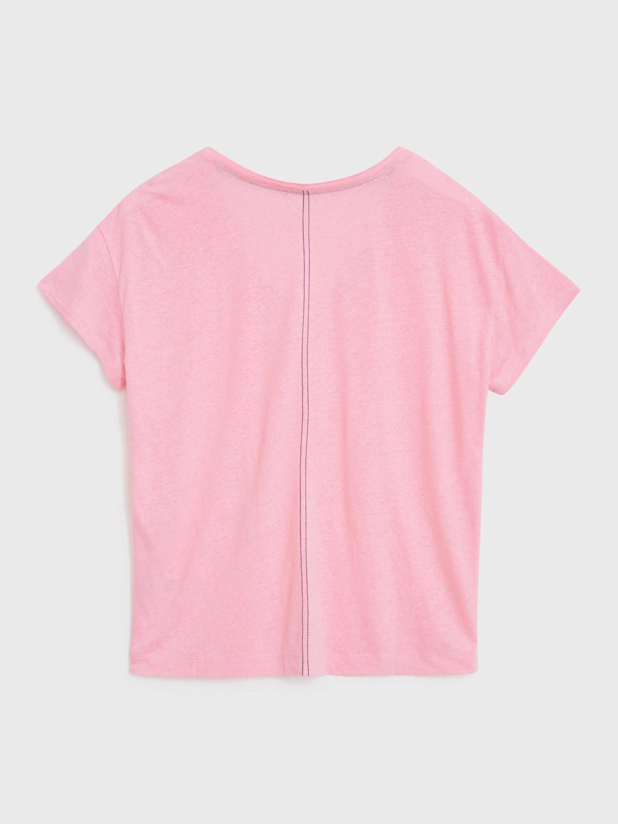 Voop Neck Linen Tee in BRIGHT PINK | White Stuff