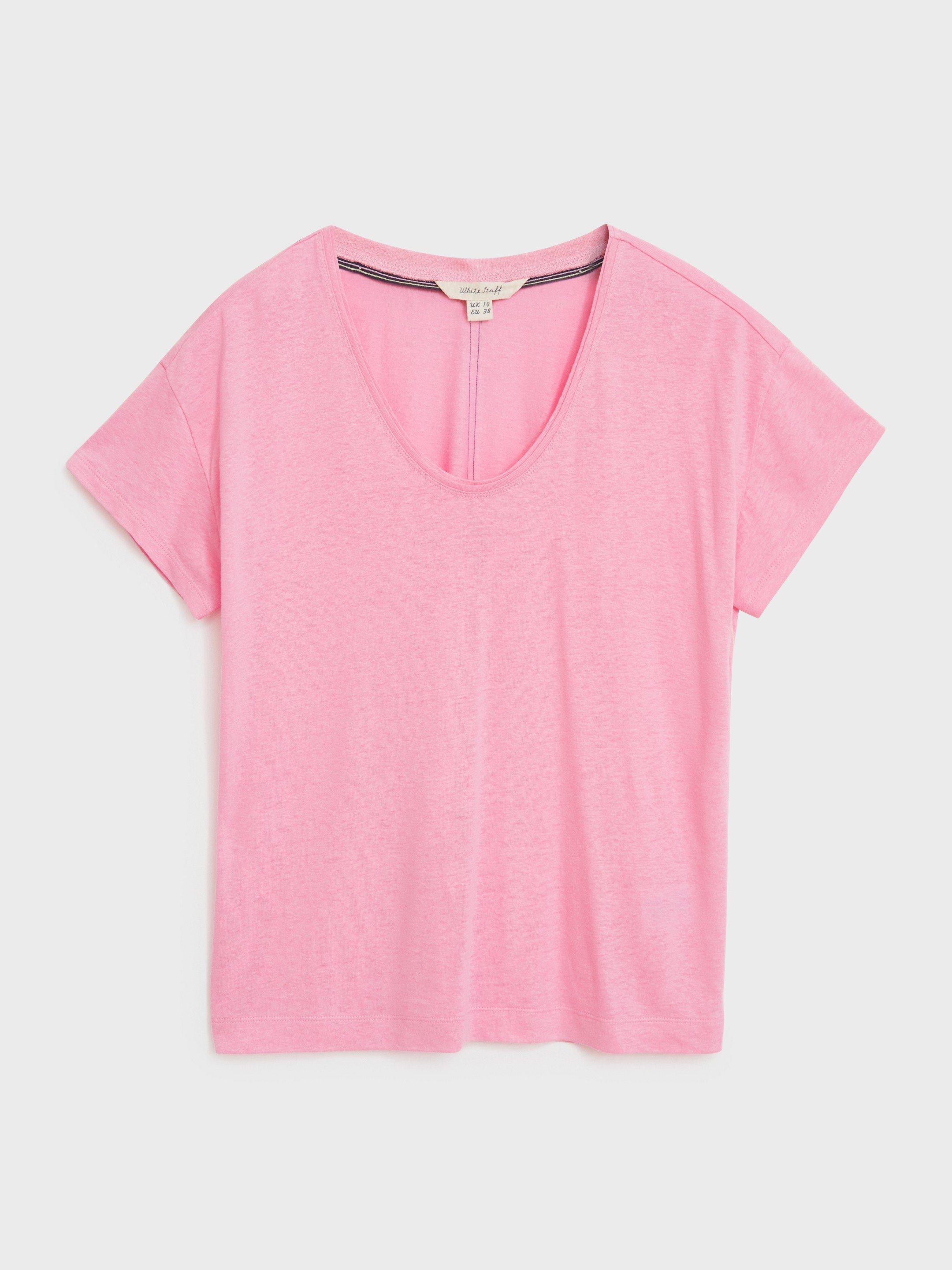 Voop Neck Linen Tee in BRIGHT PINK | White Stuff