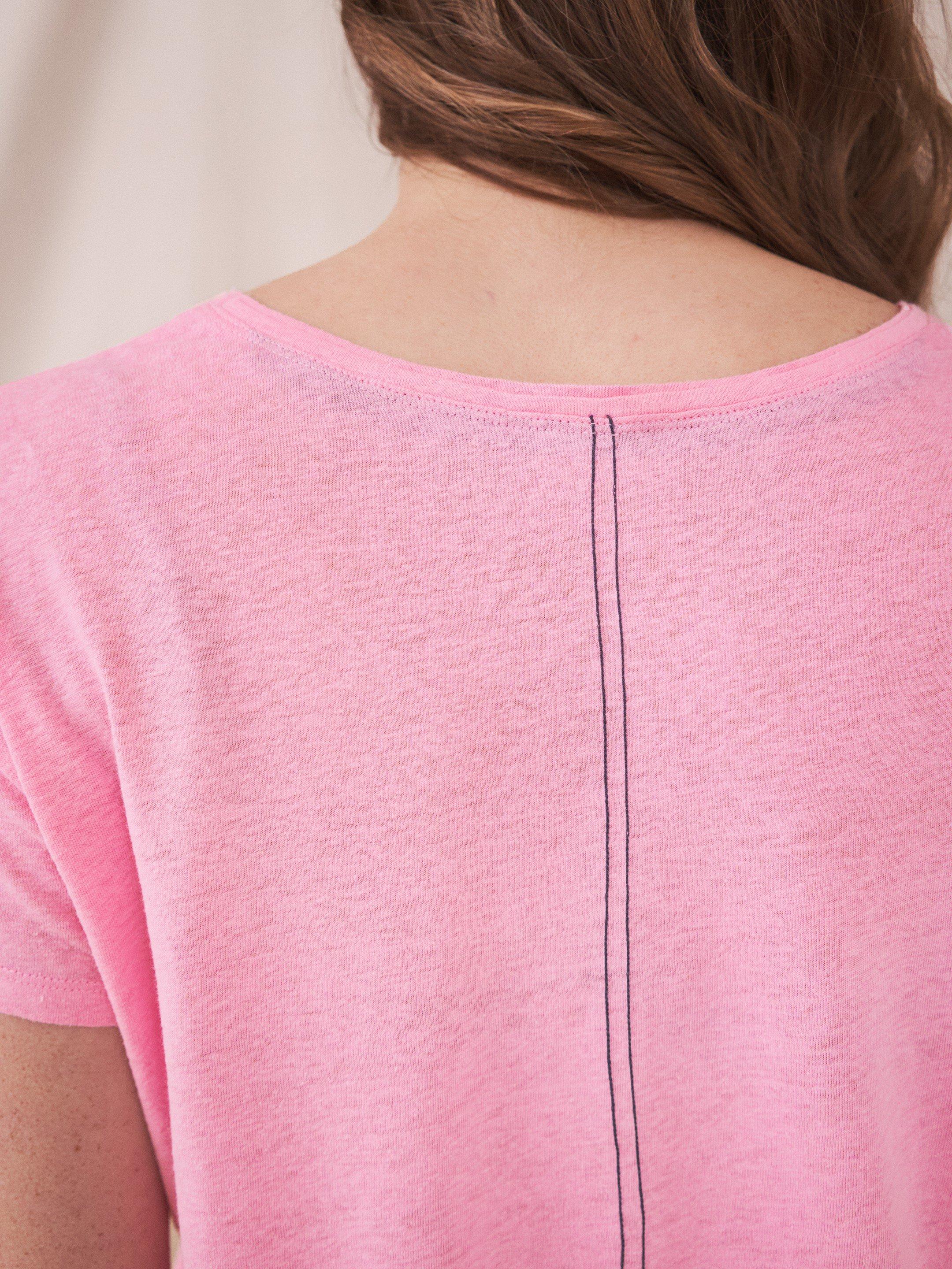 Voop Neck Linen Tee in BRIGHT PINK | White Stuff