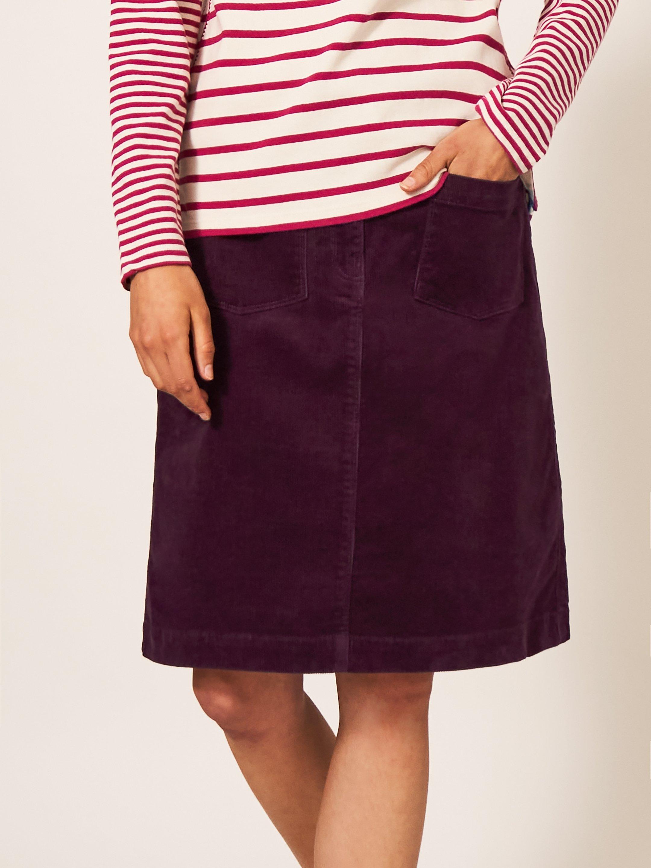 Melody Organic Cord Skirt in DK PLUM | White Stuff
