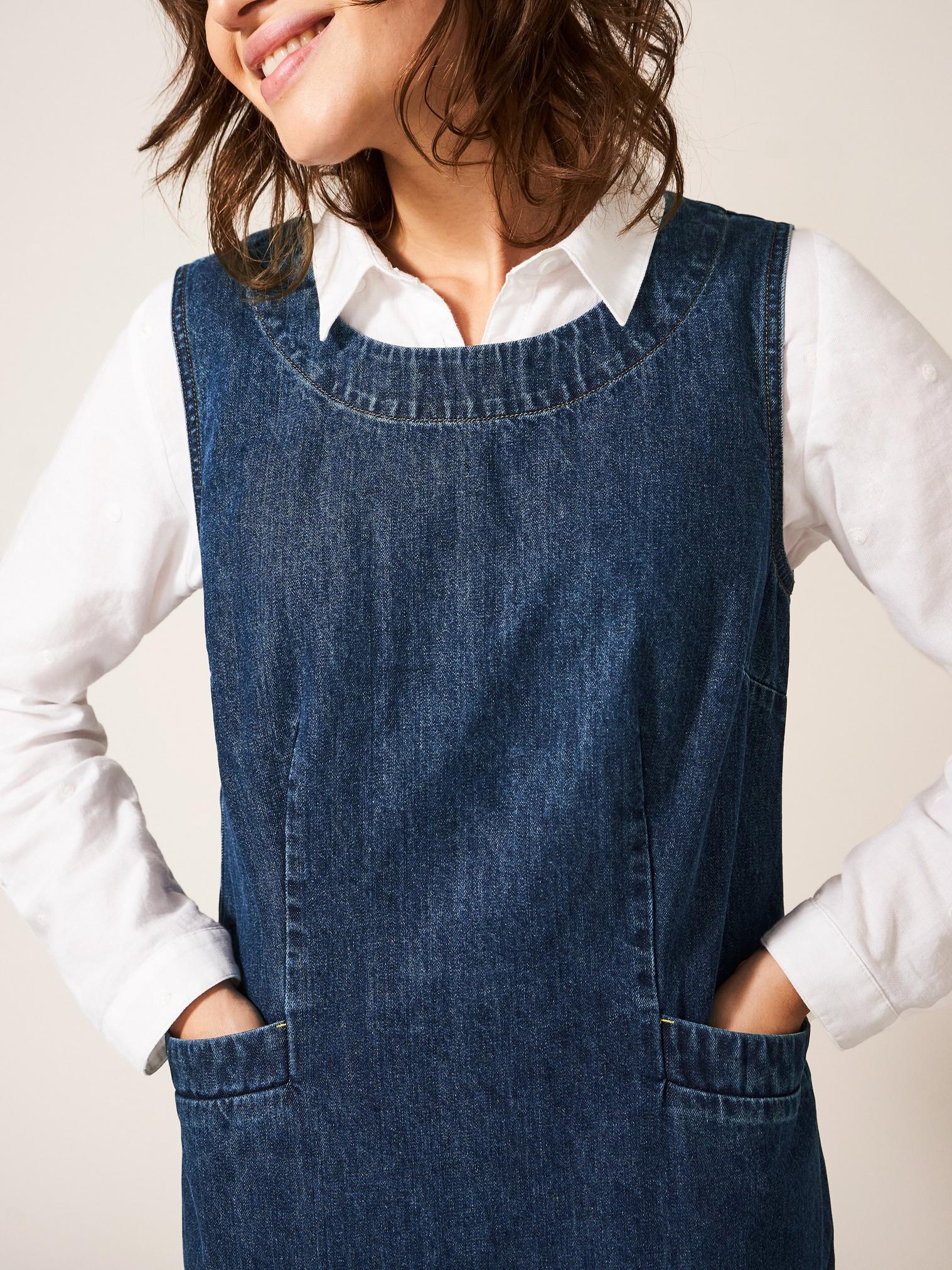 Lothbury Organic Denim Pinny in MID DENIM | White Stuff