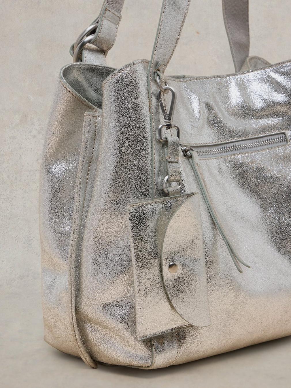 Hannah Leather Tote Bag in SILVER TONE METALLIC | White Stuff