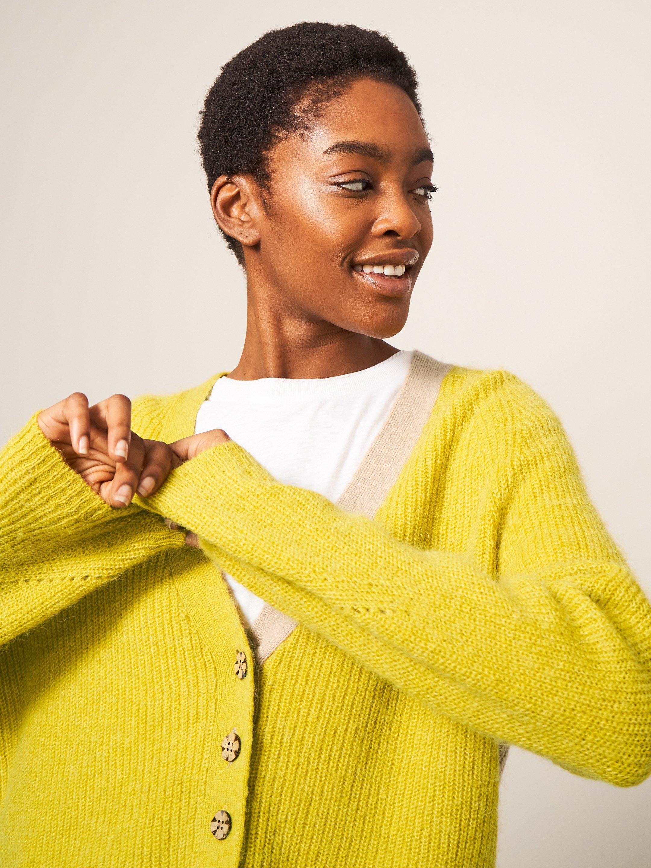 Dehlia Knitted Cardigan in LIGHT CHARTREUSE | White Stuff