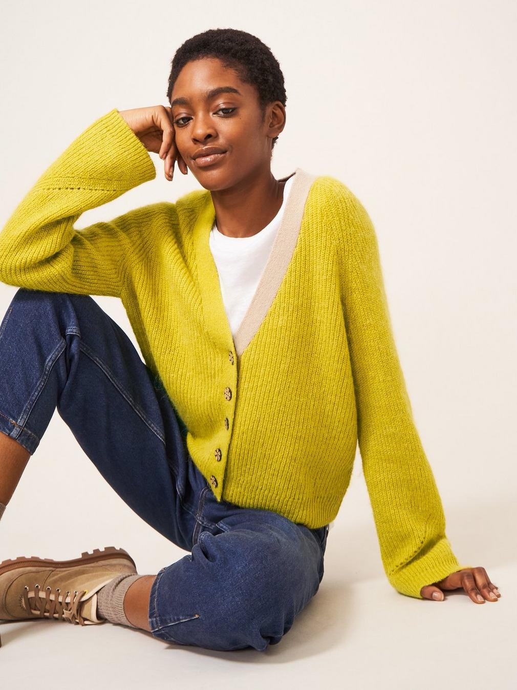 Dehlia Knitted Cardigan in LIGHT CHARTREUSE | White Stuff
