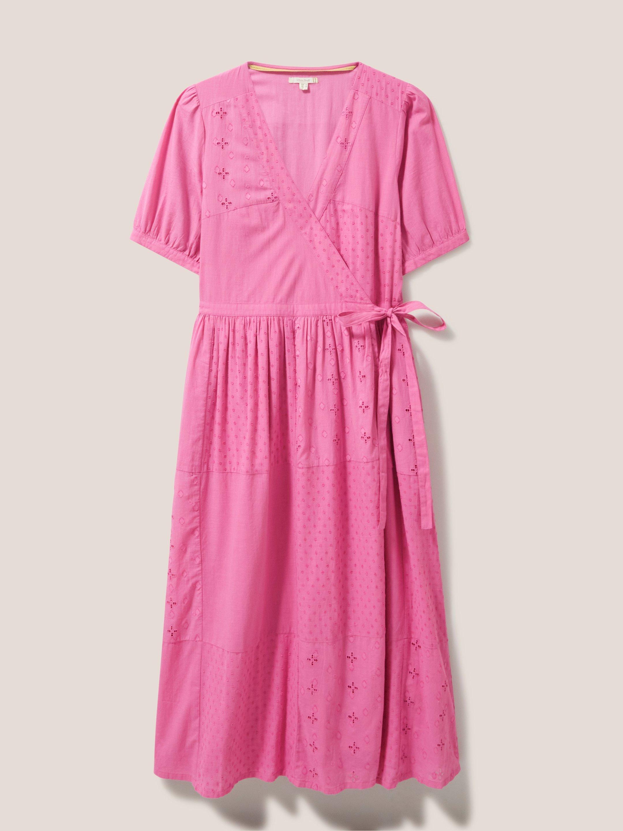 Patchwork Broderie Midi Dress in BRIGHT PINK | White Stuff