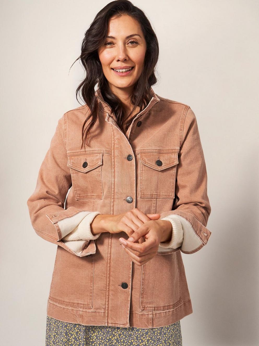 Leighton Clay Dye Denim Jacket in MID CORAL | White Stuff