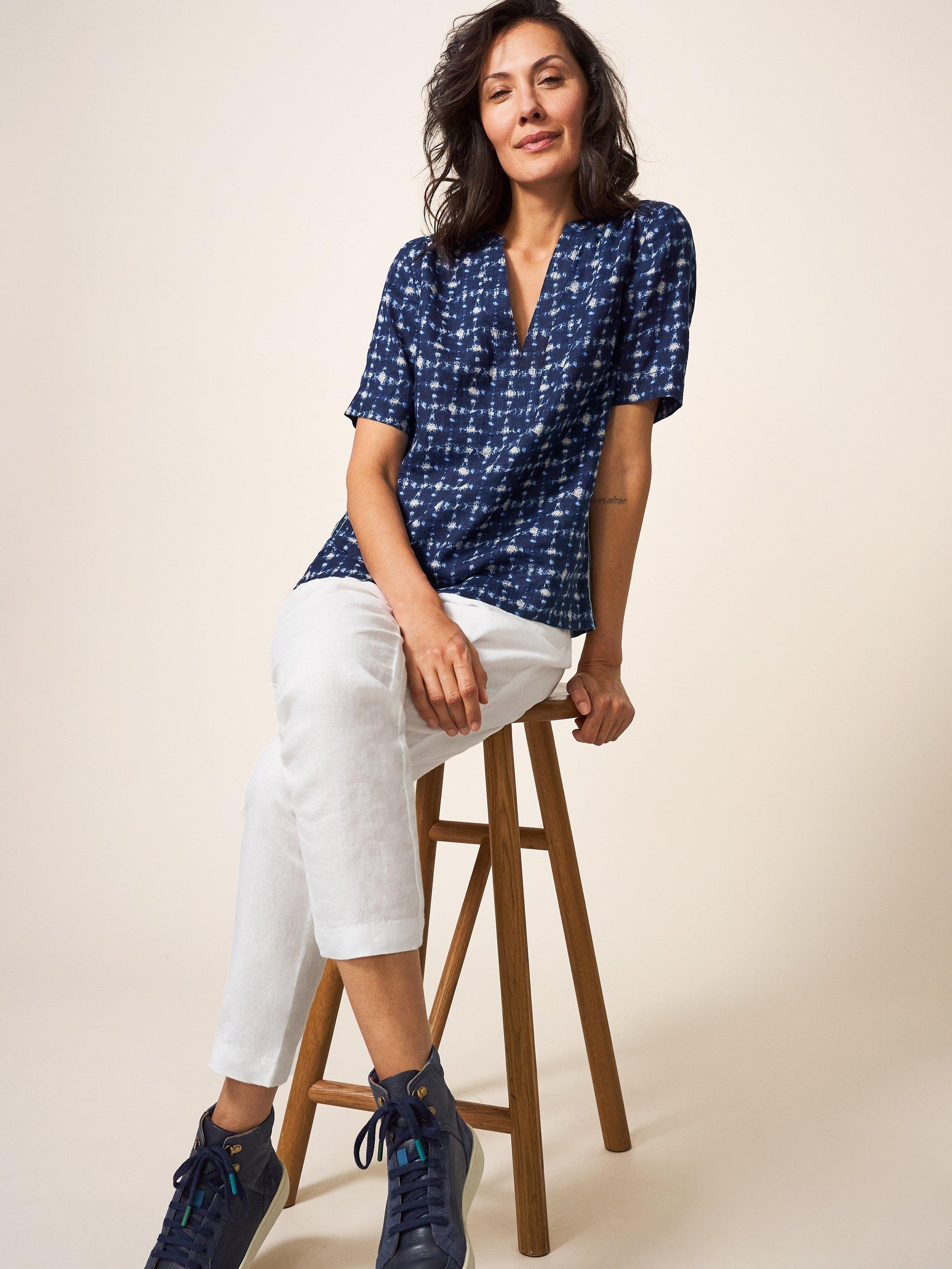 June Linen Top in NAVY MULTI | White Stuff